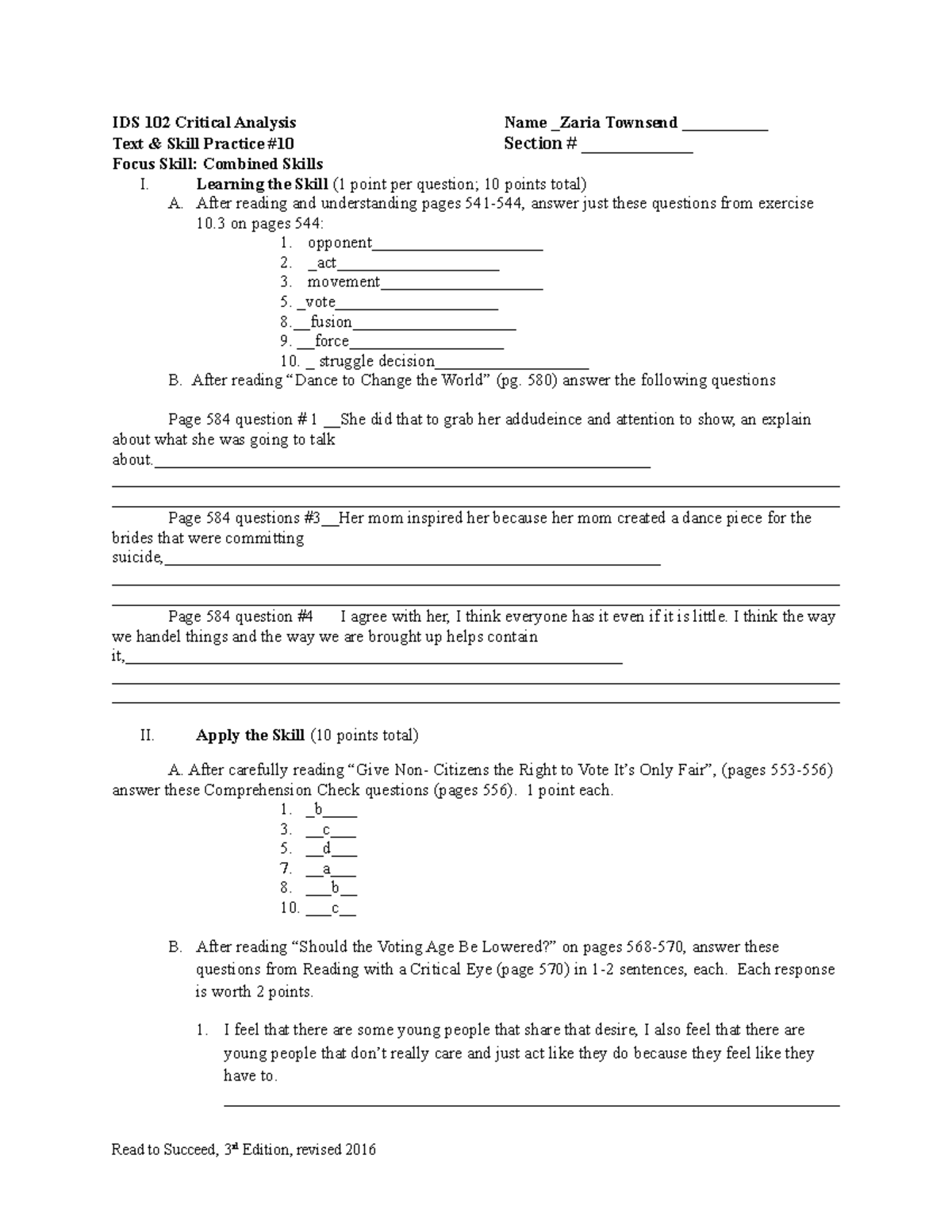 IDS 102 Critical Analysis TSP Chapter 10 Revised 2020 - IDS 102 ...