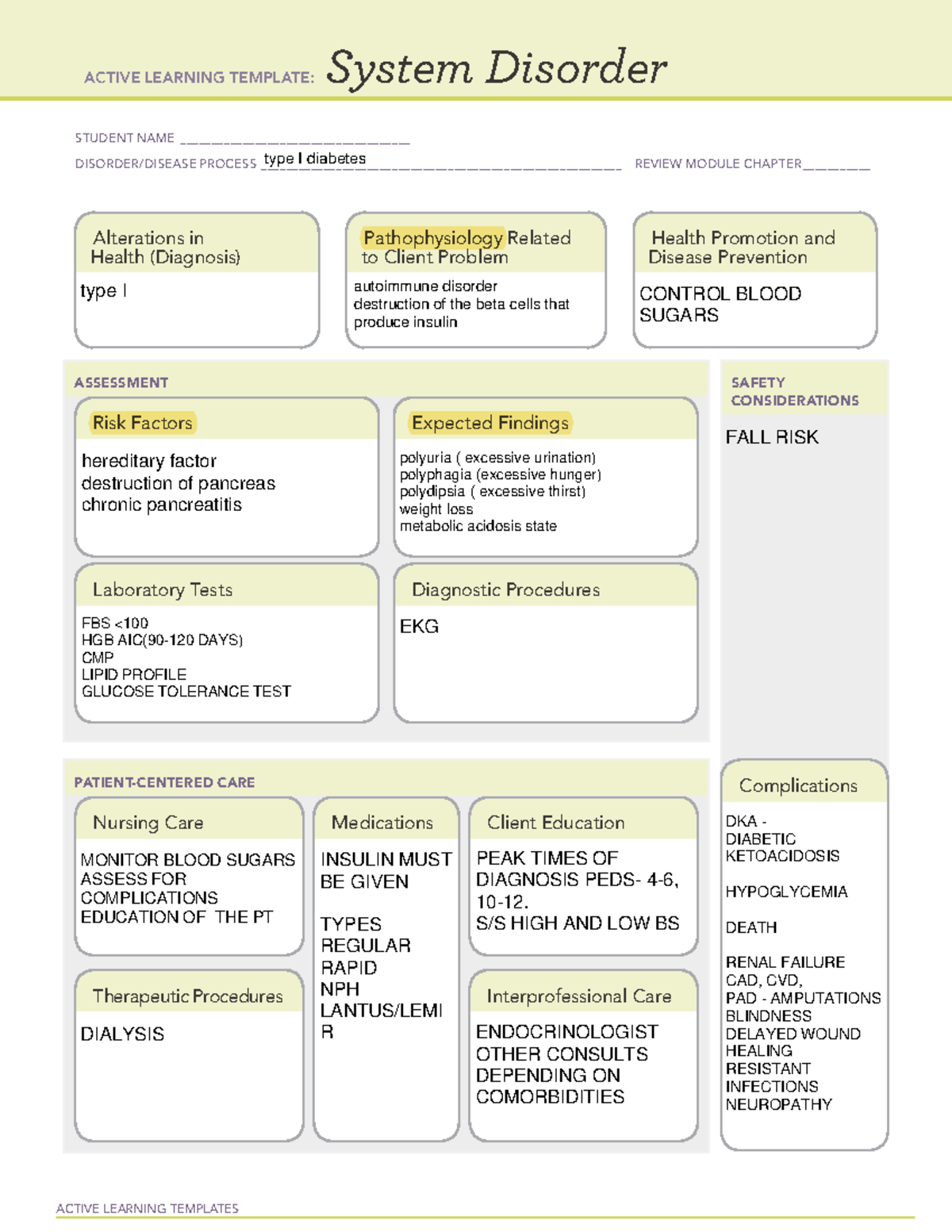 System Disorder DM 1 - ACTIVE LEARNING TEMPLATES System Disorder ...