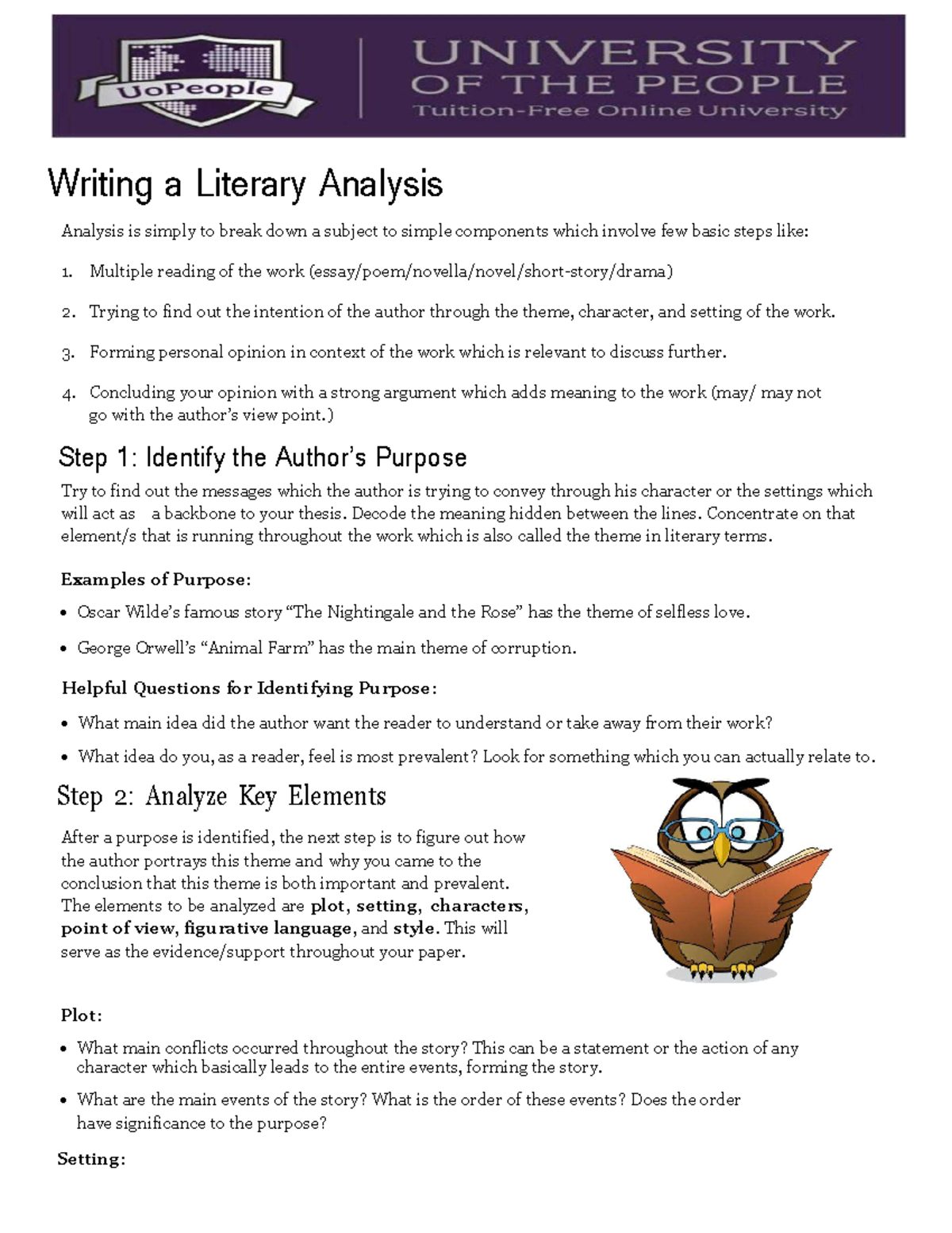 Literary Analysis - Writing a Literary Analysis Analysis is simply to ...