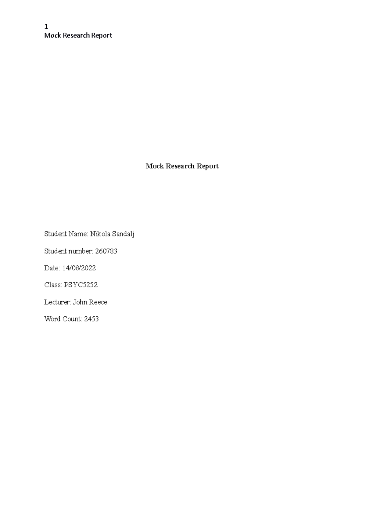 Mock Research Report - Mock Research Report Mock Research Report ...