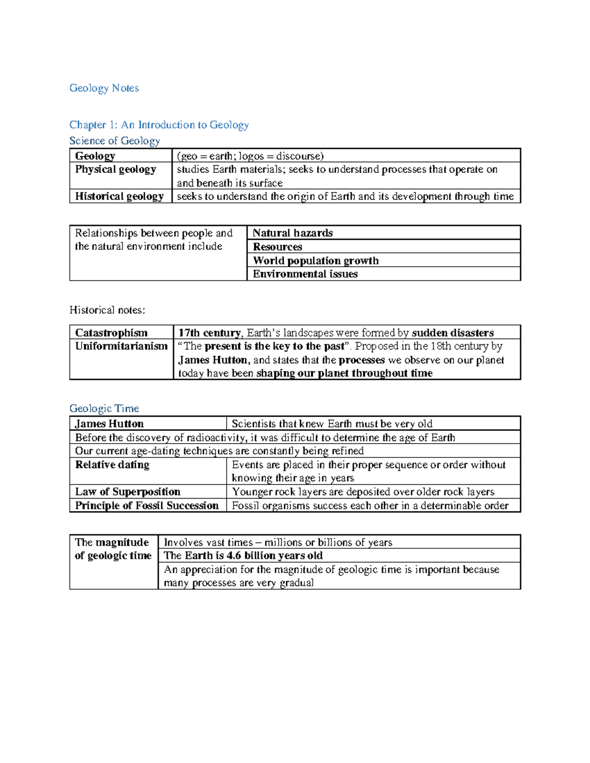 Geology Notes - Lecture 1-6 - Geology Notes Chapter 1: An Introduction ...