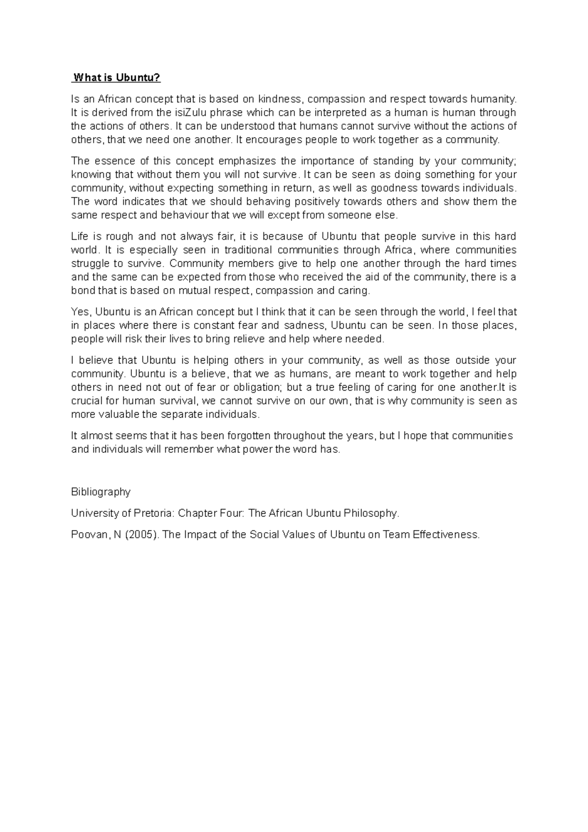 Assignment 1 - What is Ubuntu? Is an African concept that is based on ...