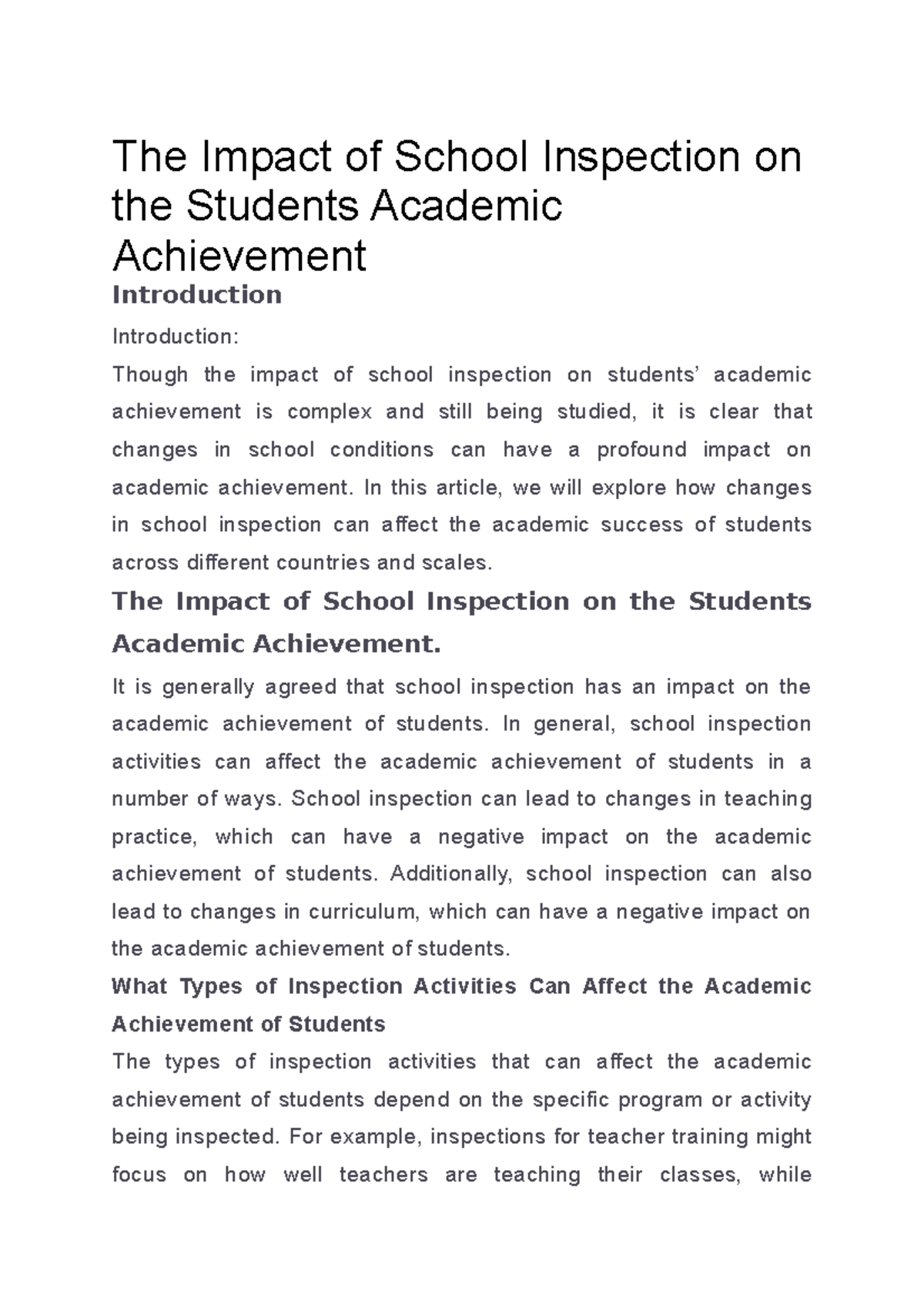 The Impact of School Inspection on the Students Academic Achievement ...