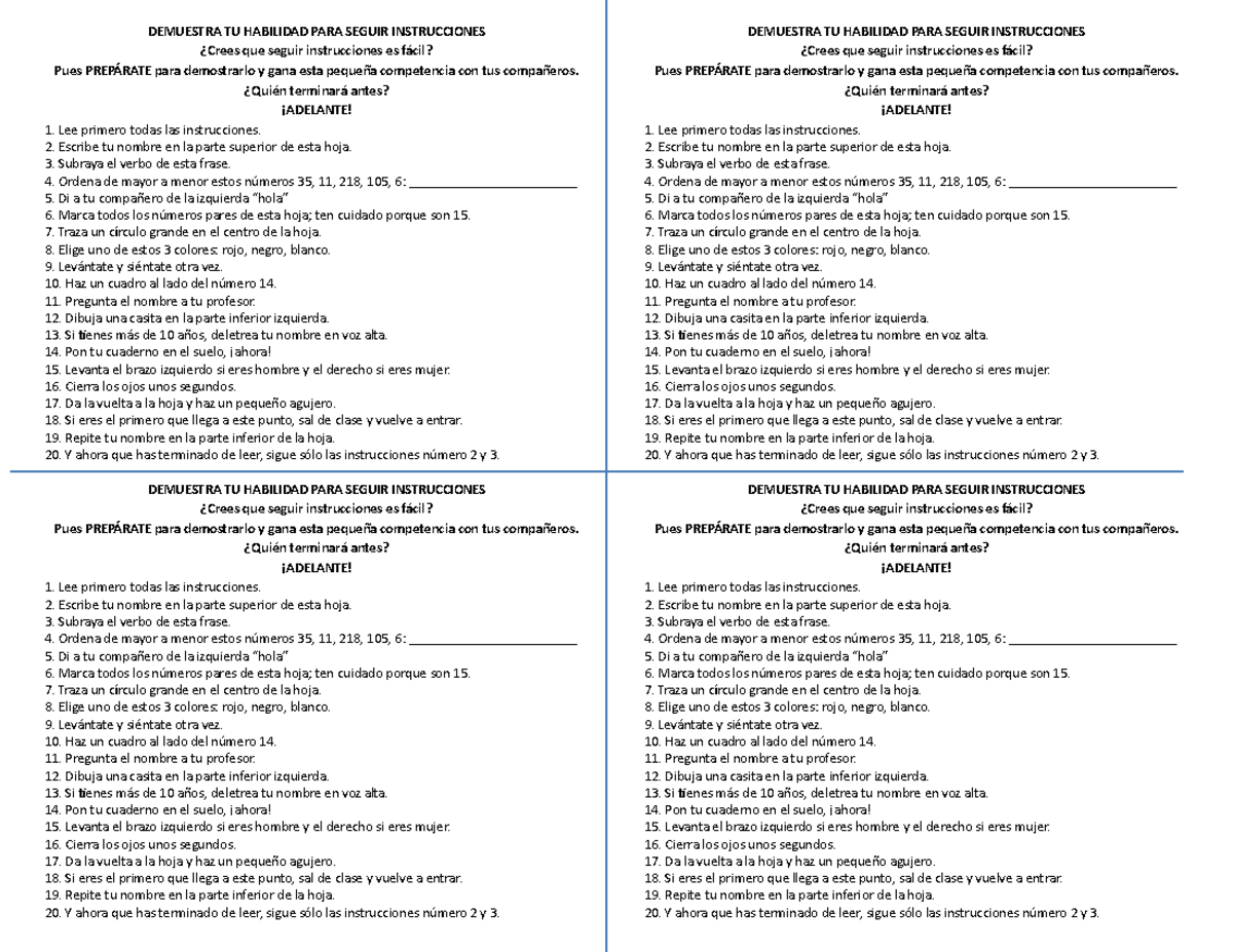 Demuestra TU Habilidad PARA Seguir Instrucciones - DEMUESTRA TU ...