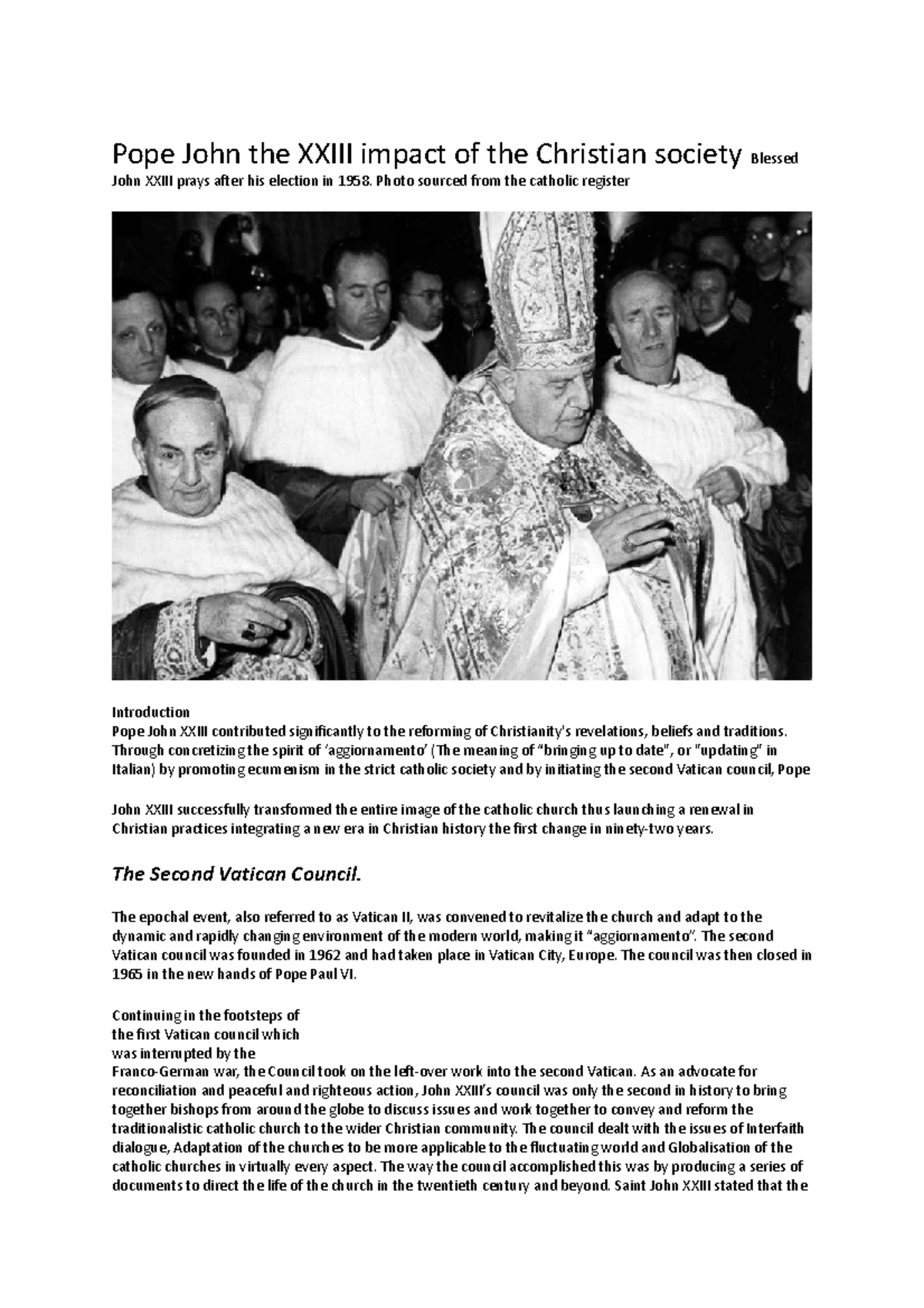Pope John XIII ( christianity depth study) - Pope John the XXIII impact ...