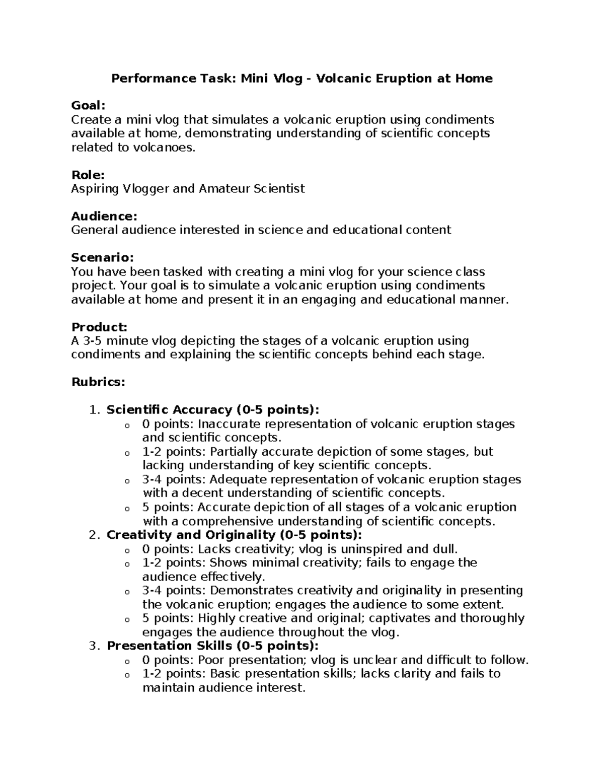 Performance-Task - Performance Task: Mini Vlog - Volcanic Eruption at ...