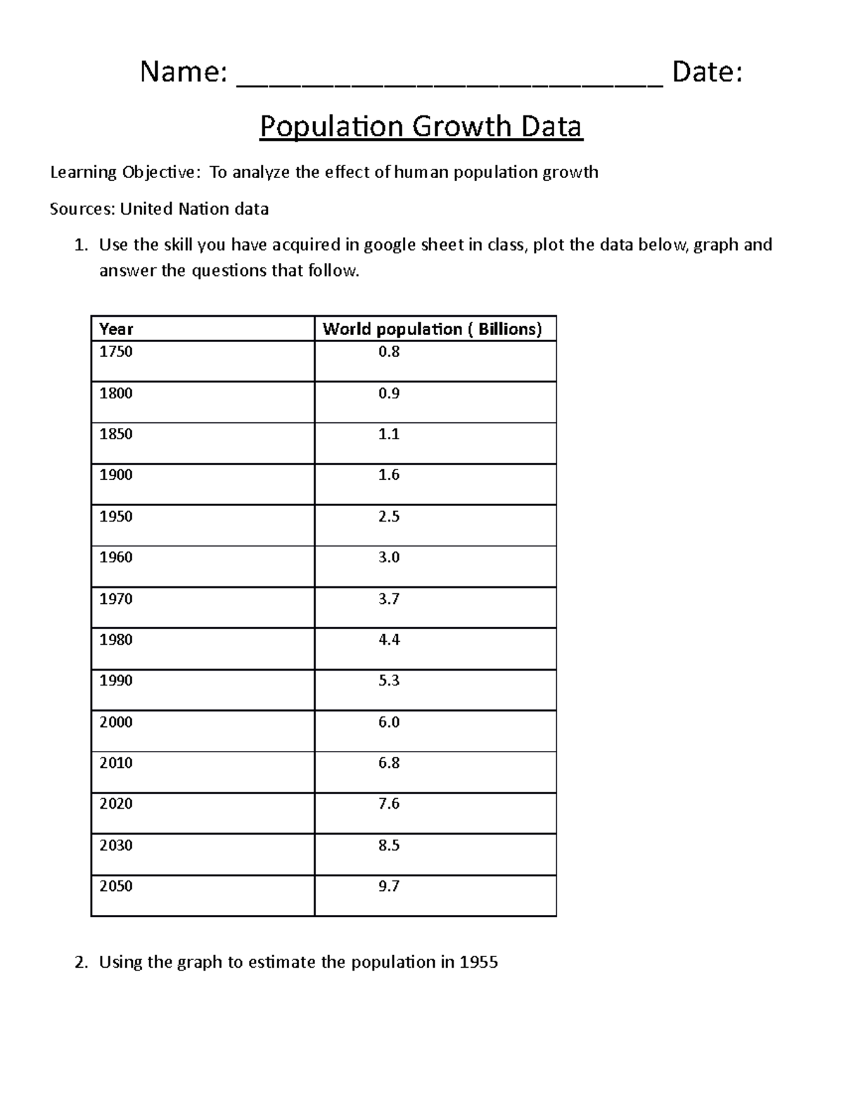 Population growth data- 1-2020 - Name: __________________________ Date ...