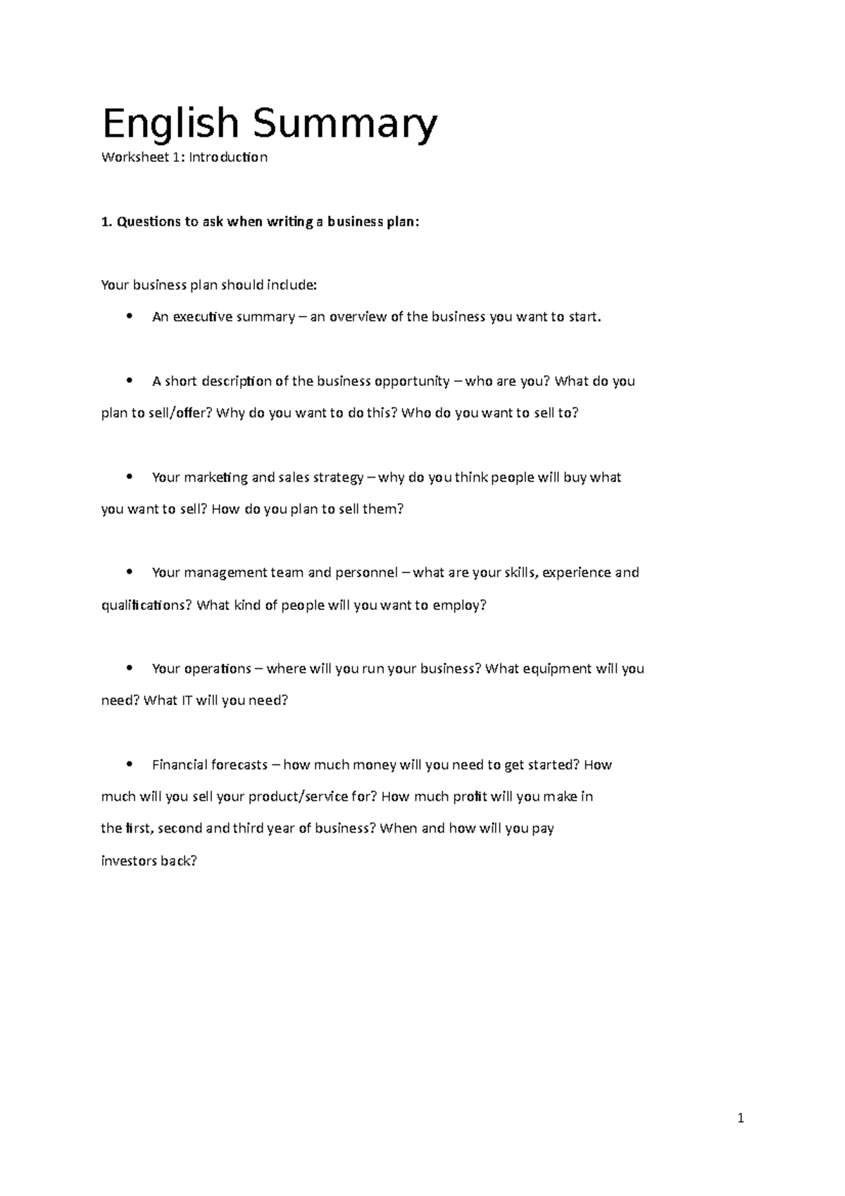 Engels-SV - samenvatting eng - English Summary Worksheet 1 ...