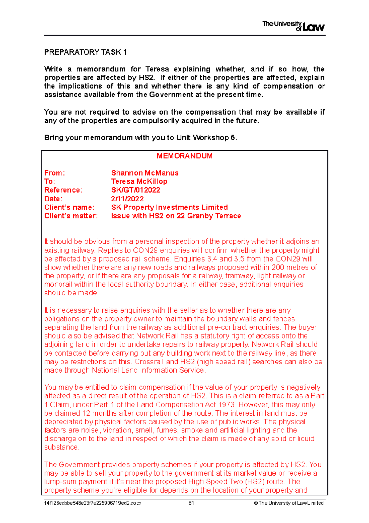 Unit 5 prep and workshop tasks - PREPARATORY TASK 1 Write a memorandum for Teresa explaining ...