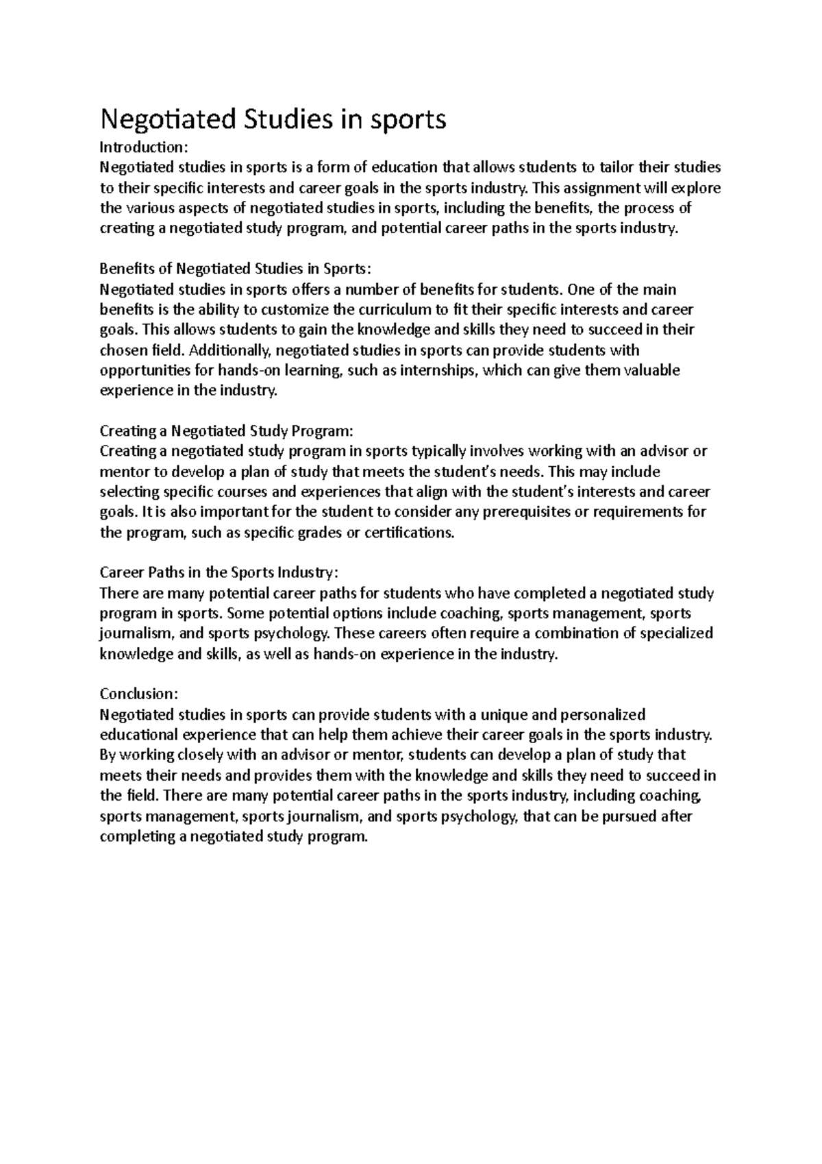 Negotiated Studies in sports - Negotiated Studies in sports ...