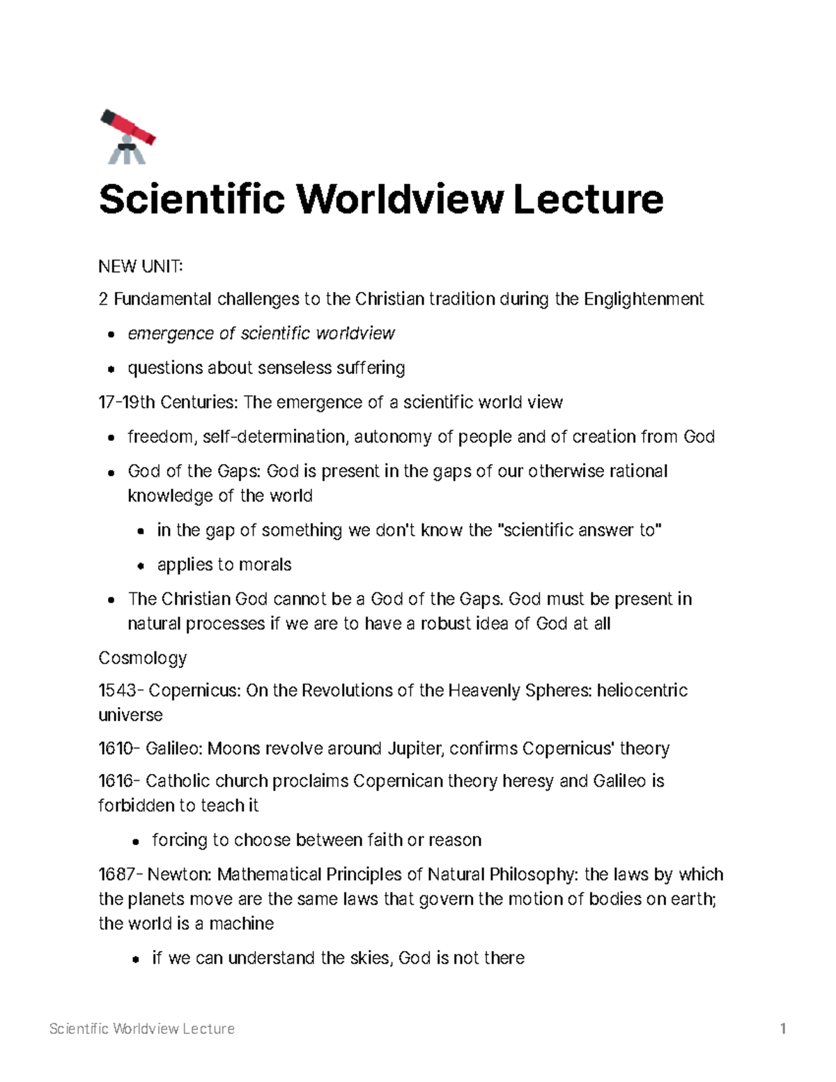 Scientific Worldview Lecture - God must be present in natural processes ...