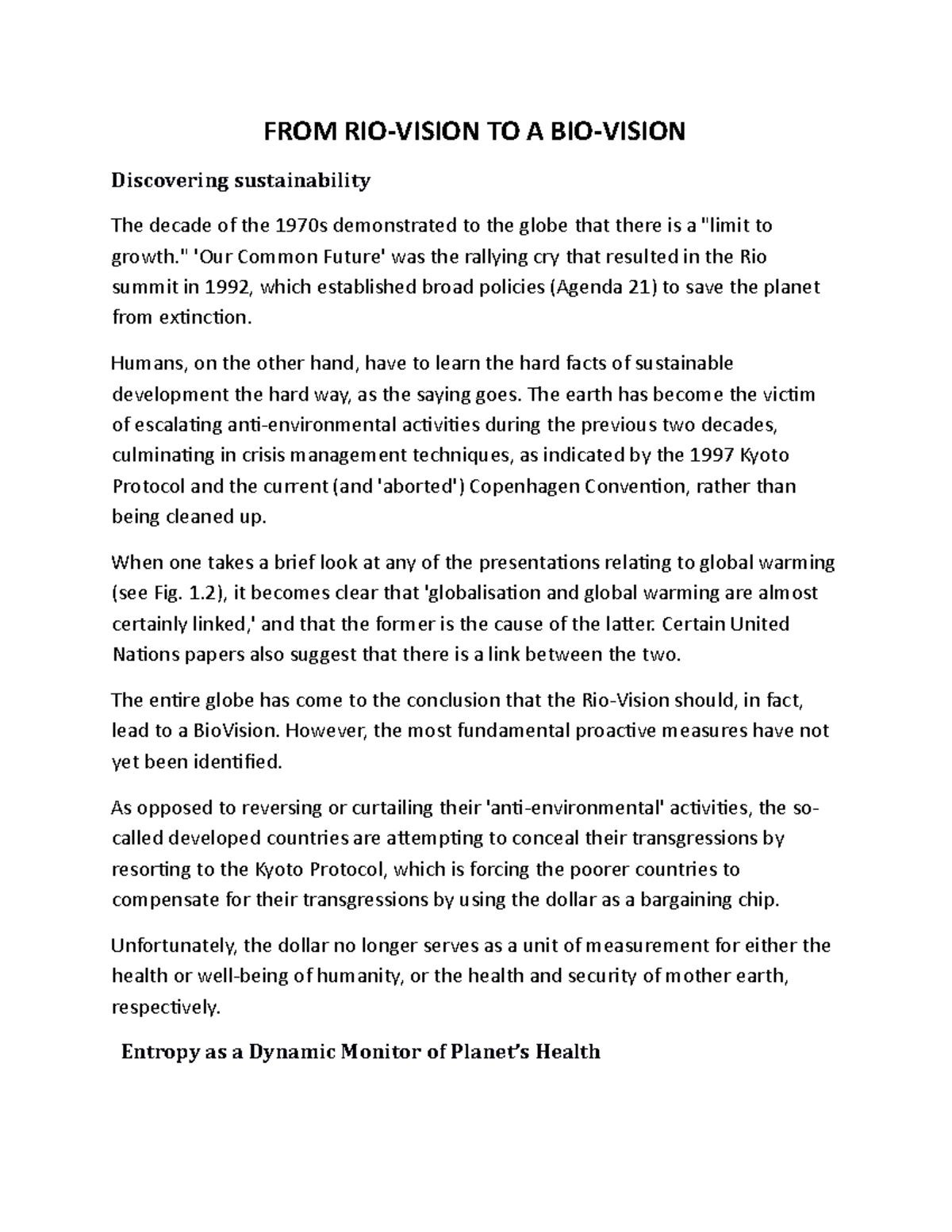 FROM RIO Vision TO A BIO Vision - FROM RIO-VISION TO A BIO-VISION ...