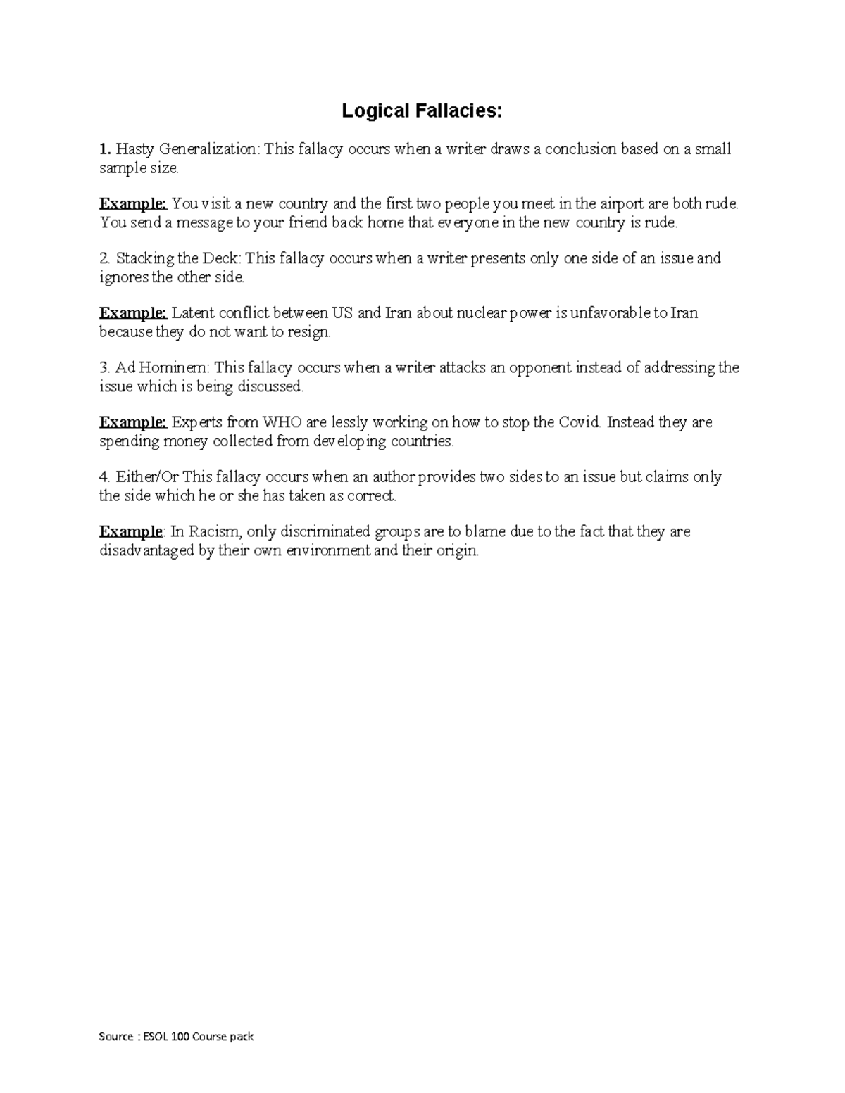 Generalization Fallacy