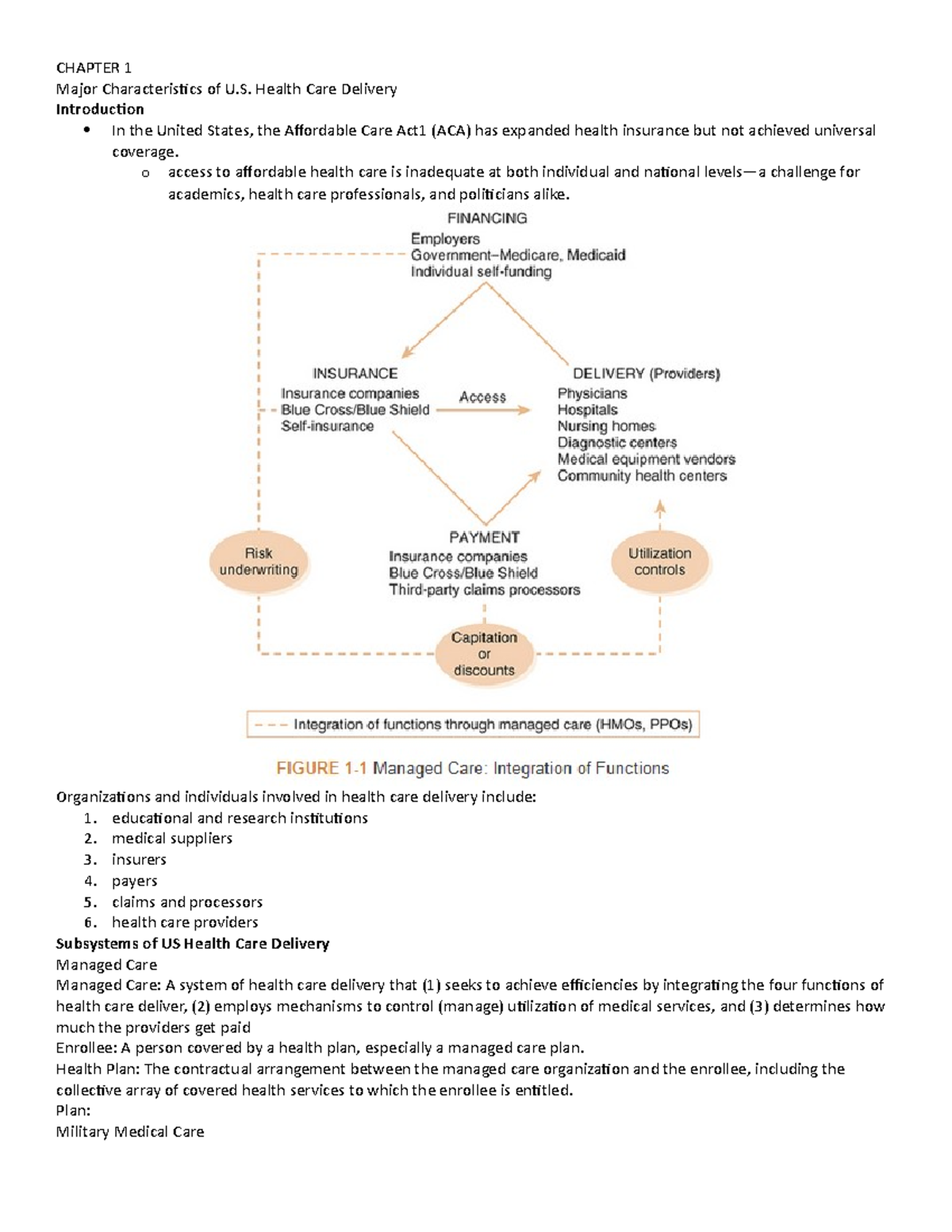 1 Healthcare System Overview- Topic 1- Chapter 1 - CHAPTER 1 Major ...
