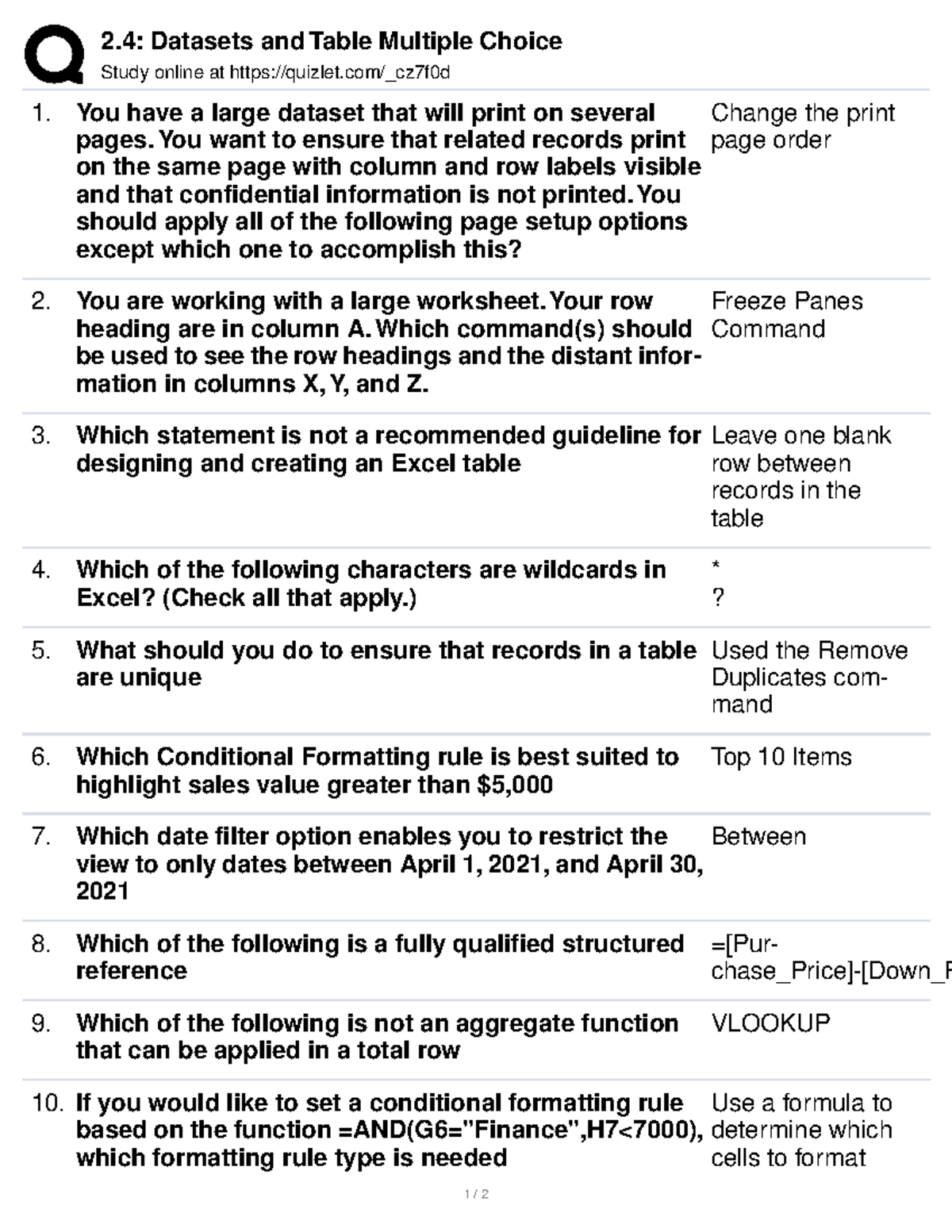 2.4 Datasets and Table Multiple Choice - 2: Datasets and Table Multiple ...