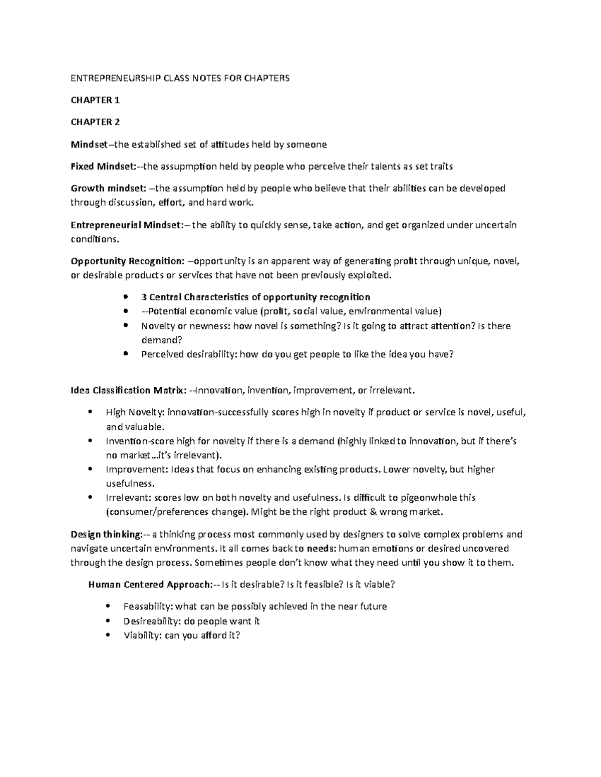 Entrep 320 Class Notes for Chapters Bastien Thomsen - ENTREPRENEURSHIP ...