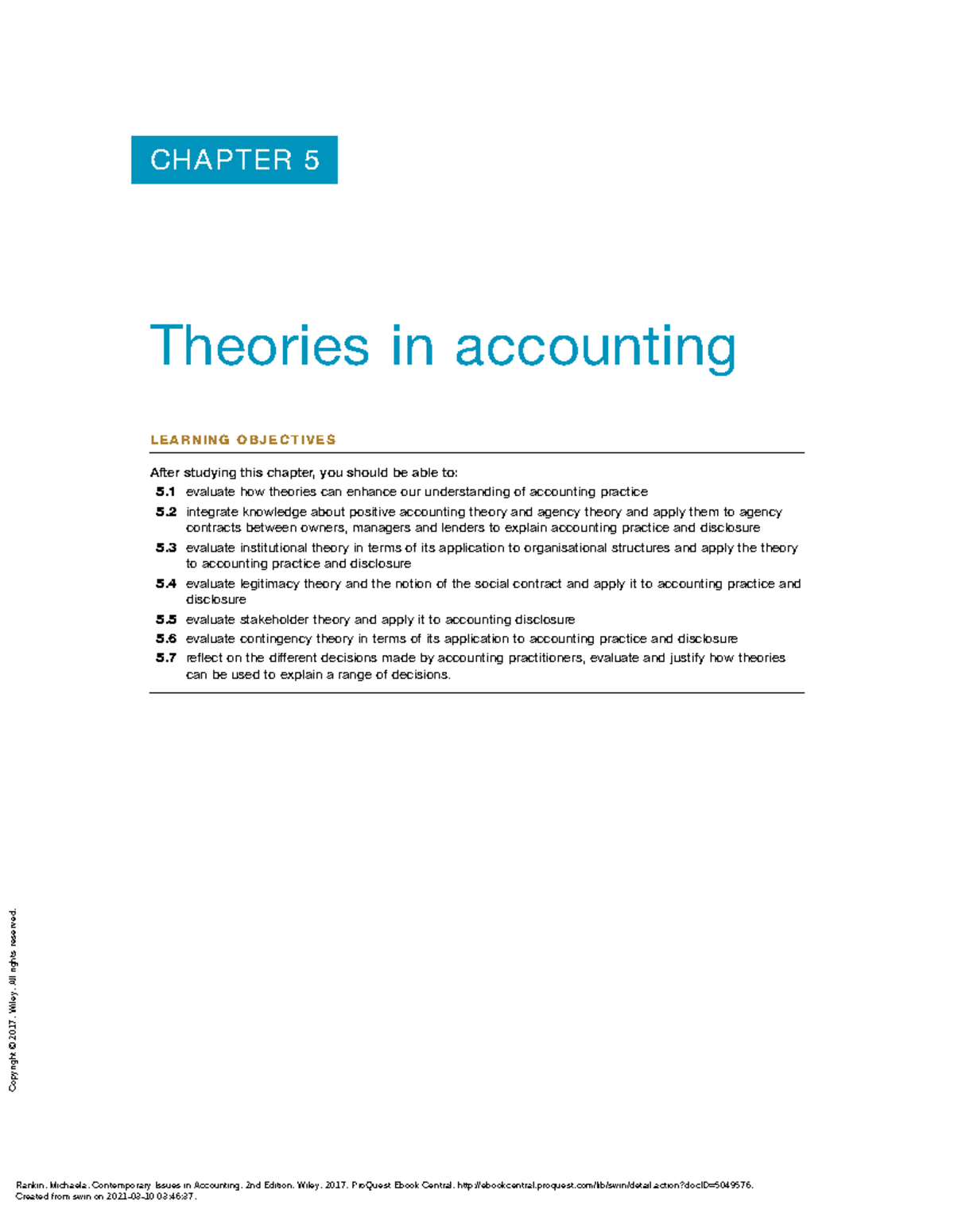 ( Chapter 5 Theories in accounting ) - LEARNING OBJECTIVES After ...