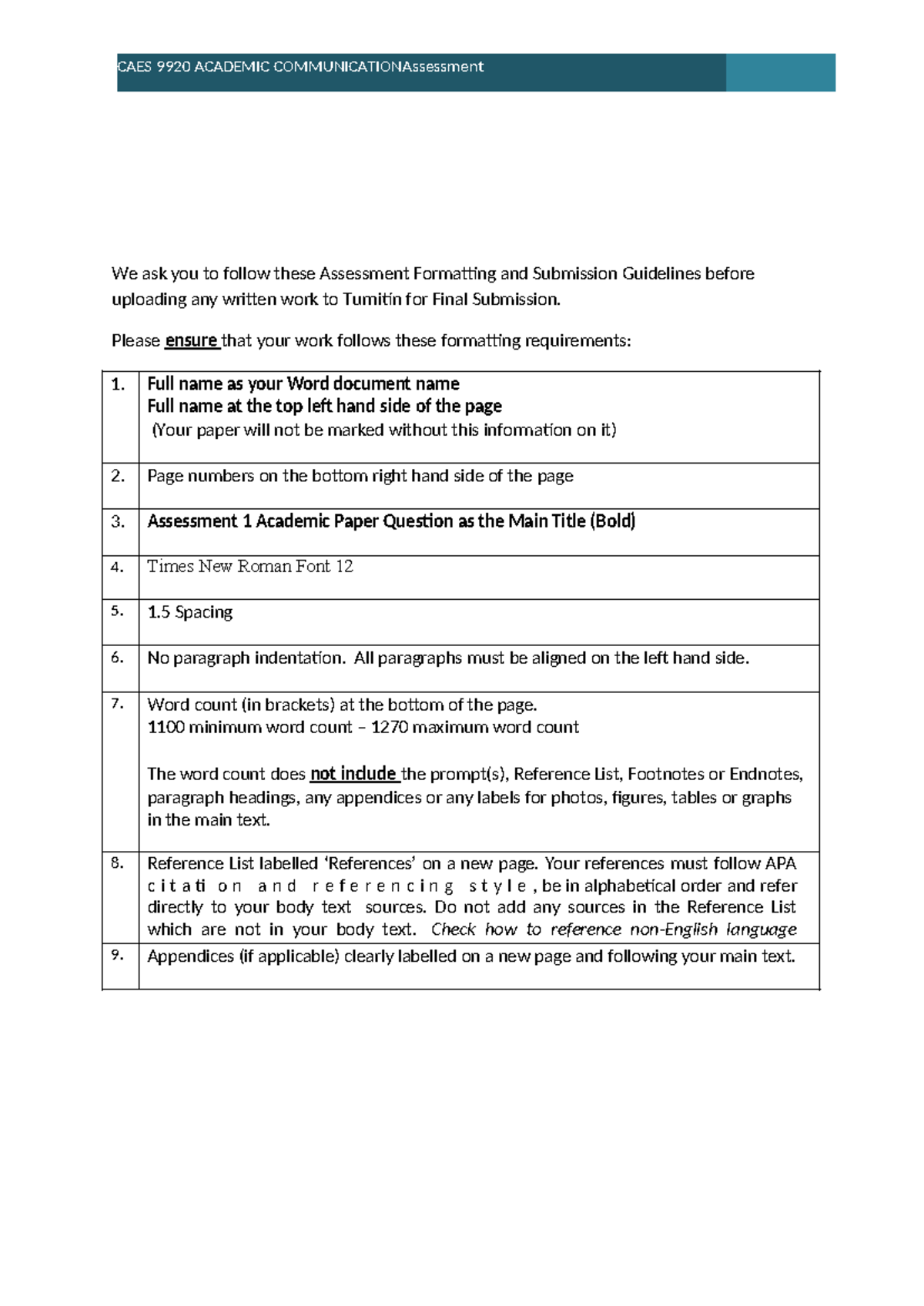 CAES9920 Assessment 1 Submission Guidelines - CAES 9920 ACADEMIC ...