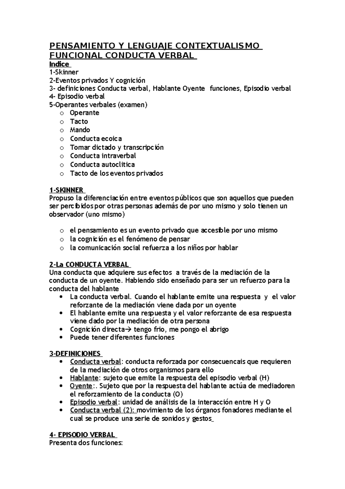 Conducta verbal apuntes - PENSAMIENTO Y LENGUAJE CONTEXTUALISMO ...