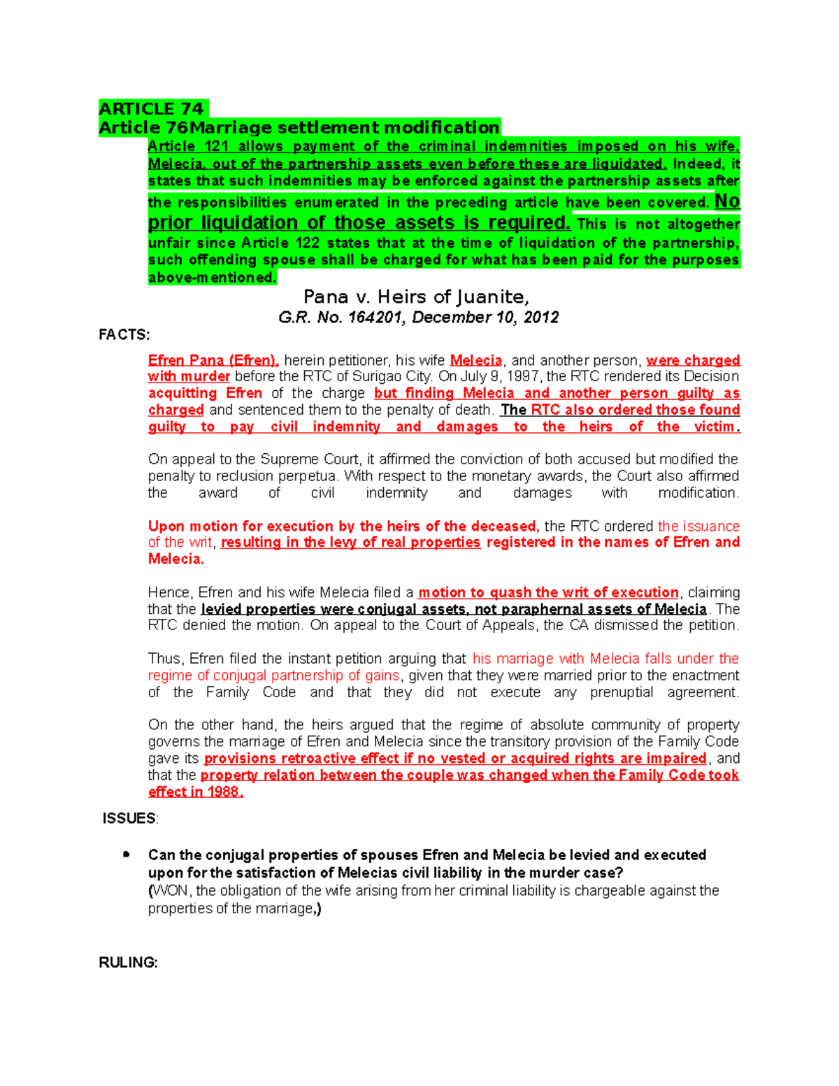 Marriage Settlement CD - ARTICLE 74 Article 76Marriage settlement ...