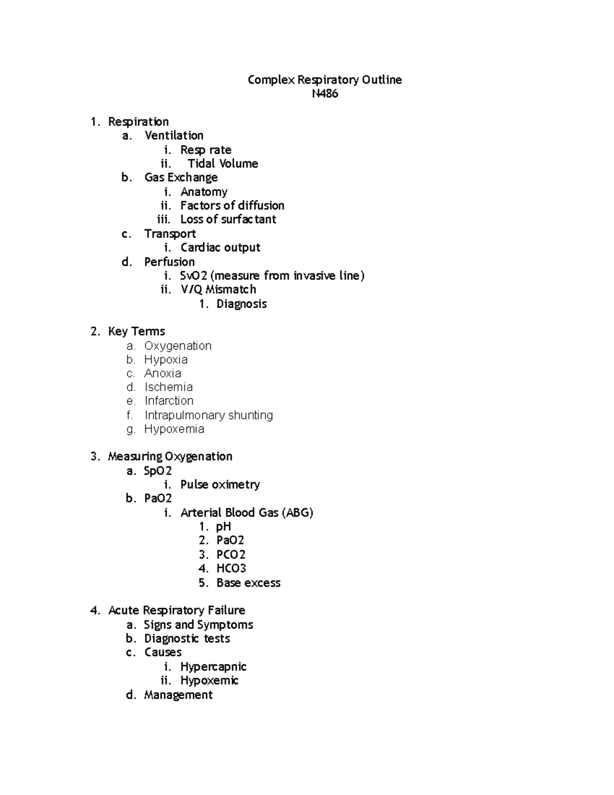 Complex Respiratory Outline - Complex Respiratory Outline N Respiration ...