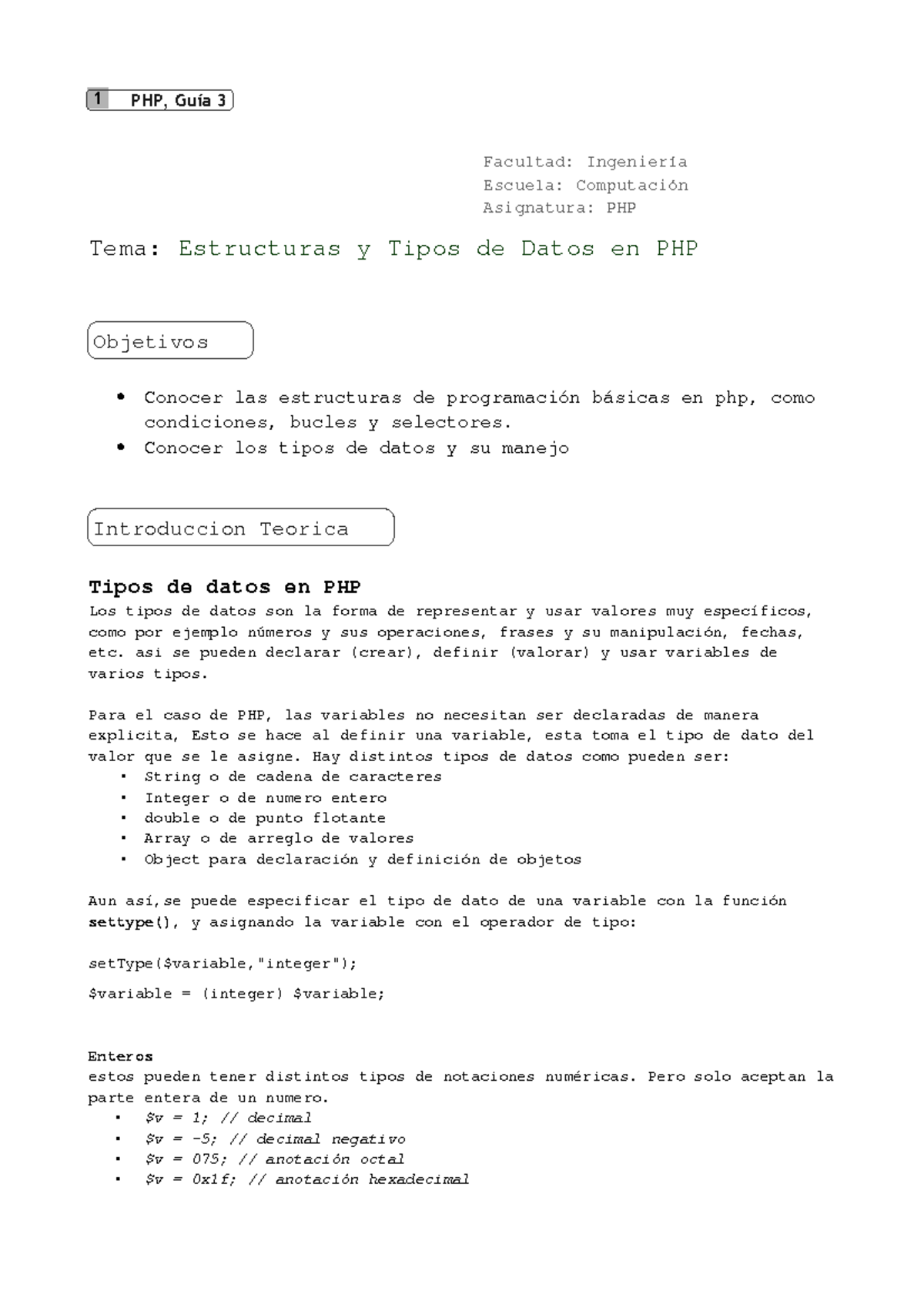 Guia3PHP - Estructuras y Tipos de Datos en PHP - Tema: Estructuras y Tipos de Datos en PHP ...