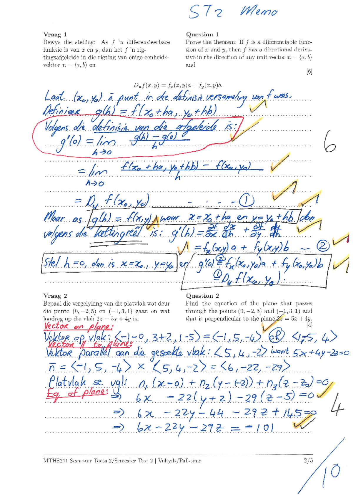 ST 2 Memo - test - MTHS211 - Studocu