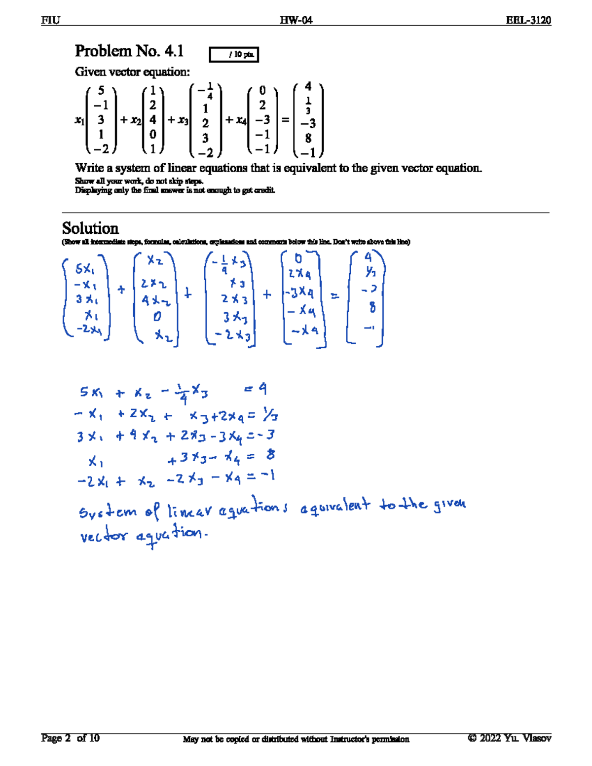 Linear Algebra 1 - Home work - EEL 3120 - Studocu