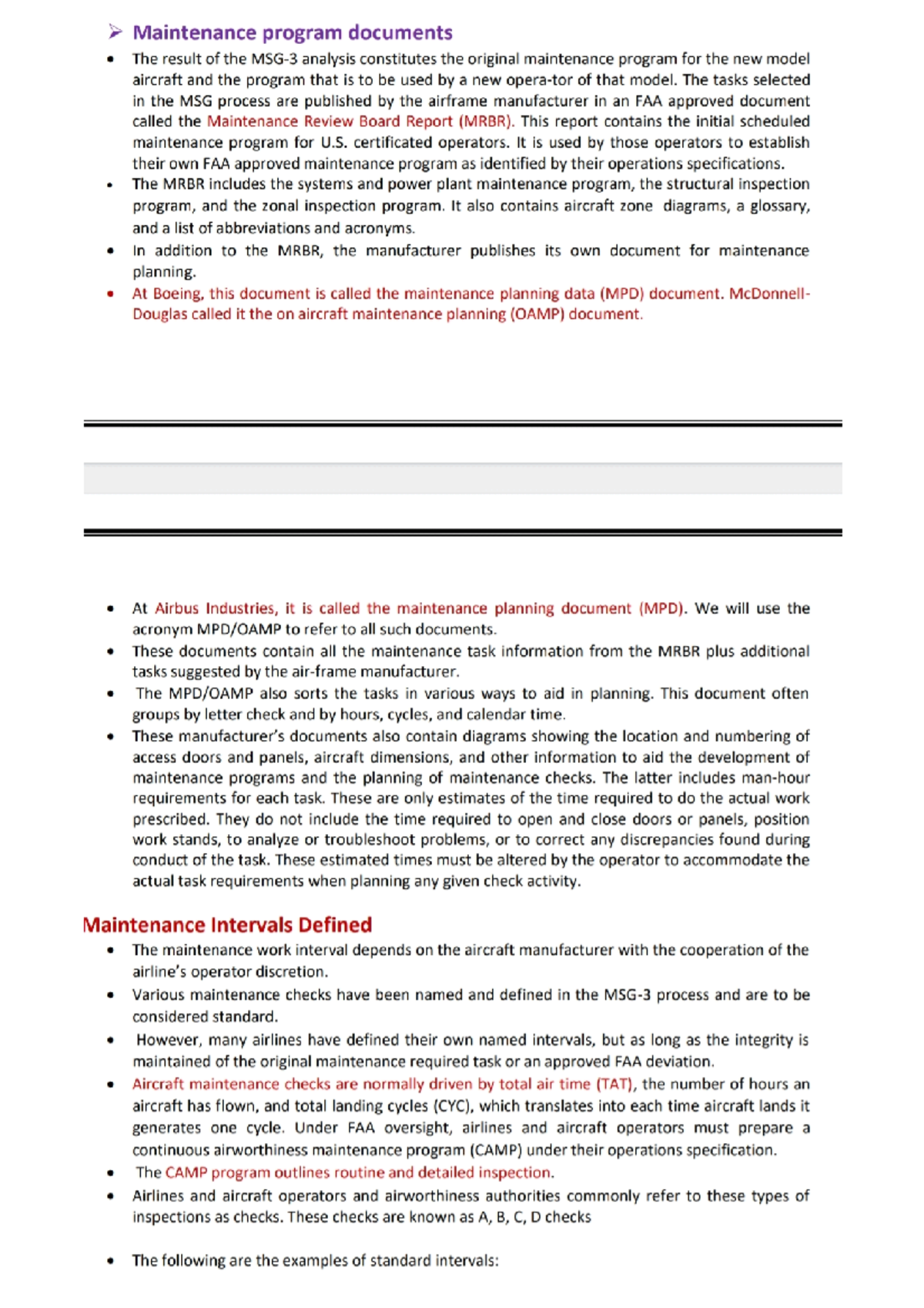 Maintanence program documents - The tasks selected in the MSG process ...