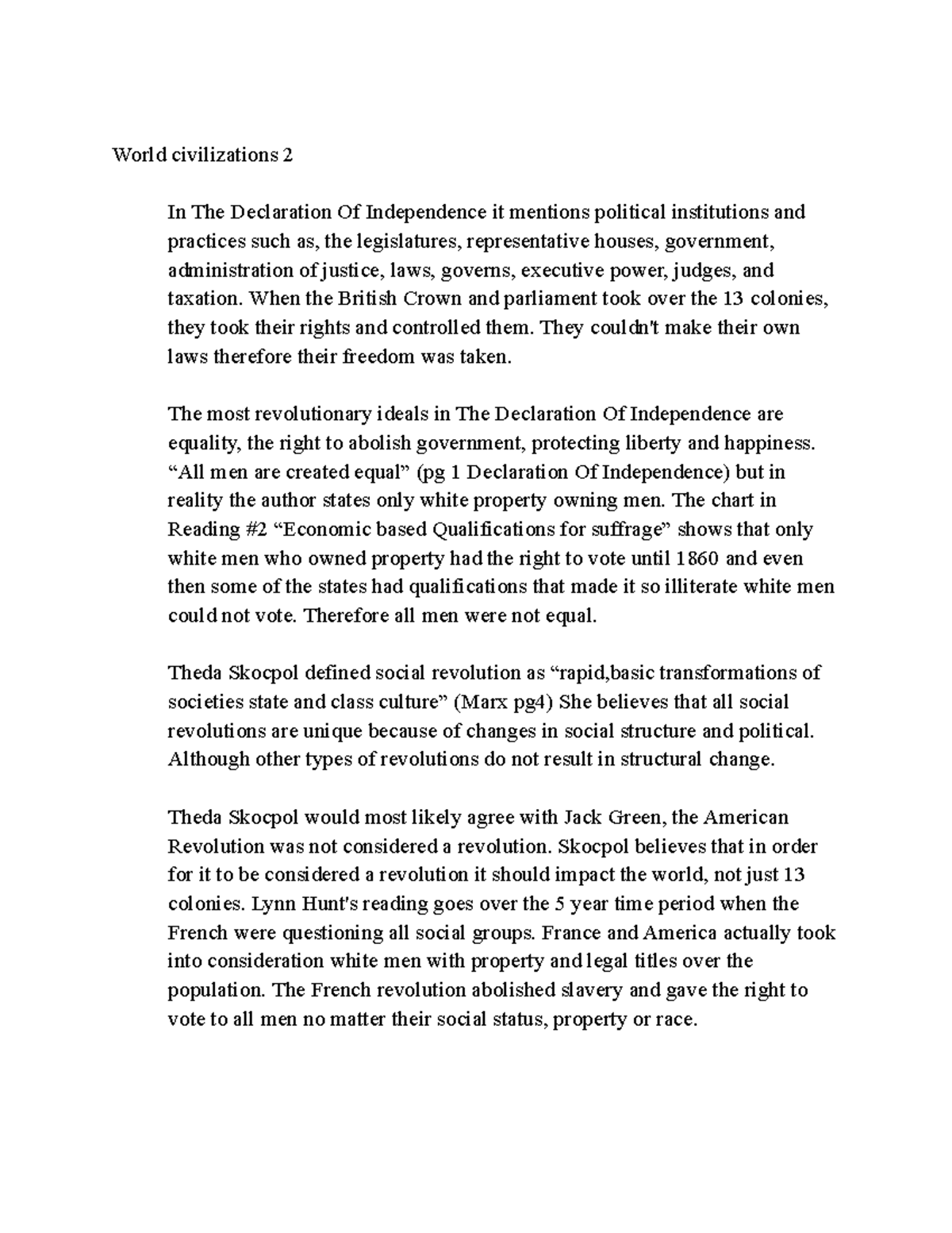 World civ - worksheet - World civilizations 2 In The Declaration Of ...