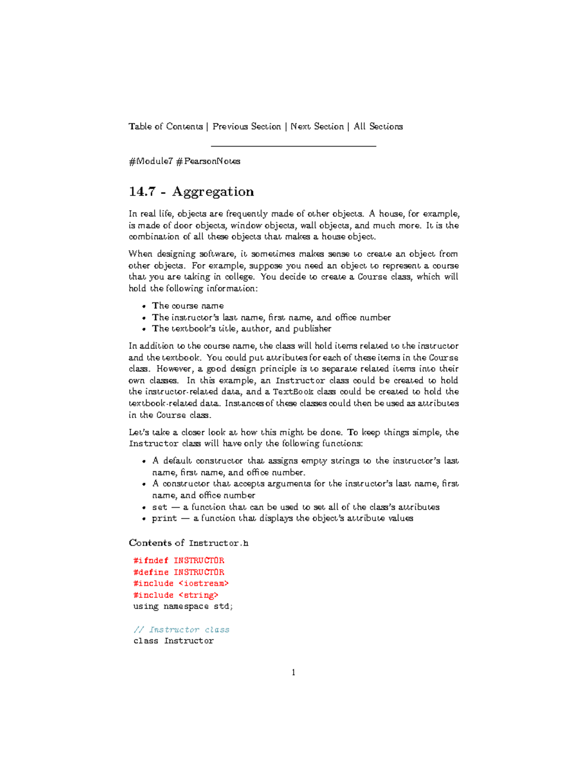 (Module 9) Pearson Revel C++ - UML and Aggregation - Table of Contents | Previous Section | Next ...