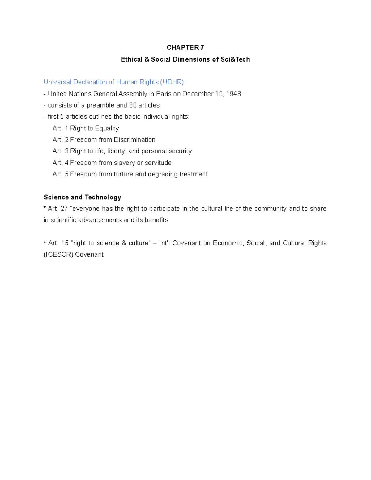 Chapter 7 - Notes - CHAPTER 7 Ethical & Social Dimensions of Sci&Tech ...