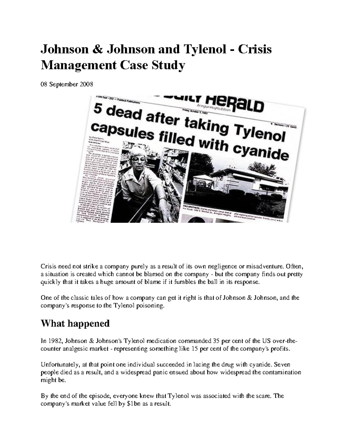 Johnson Johnson and Tylenol - Johnson & Johnson and Tylenol - Crisis ...