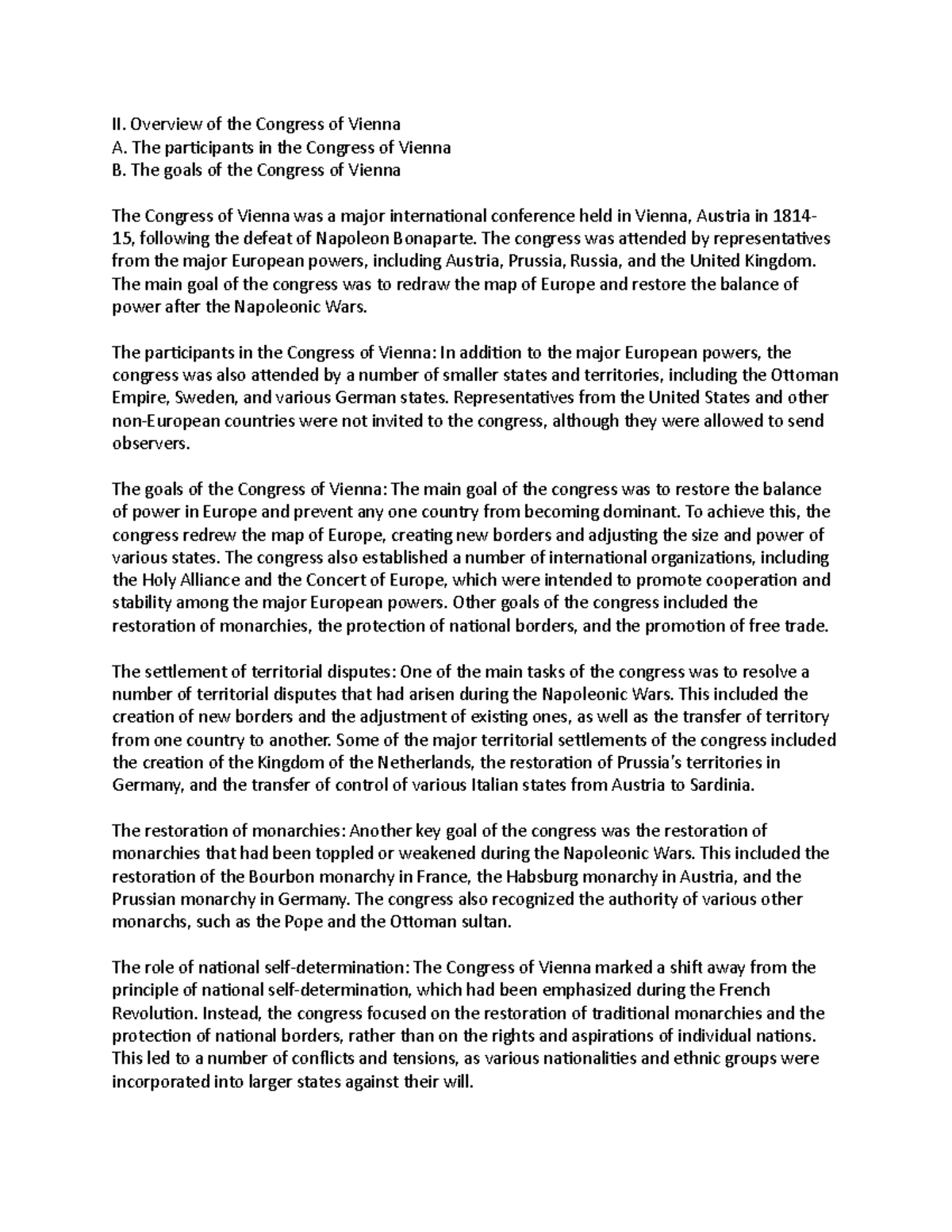 Congress of Vienna; Overview and Goals - II. Overview of the Congress ...