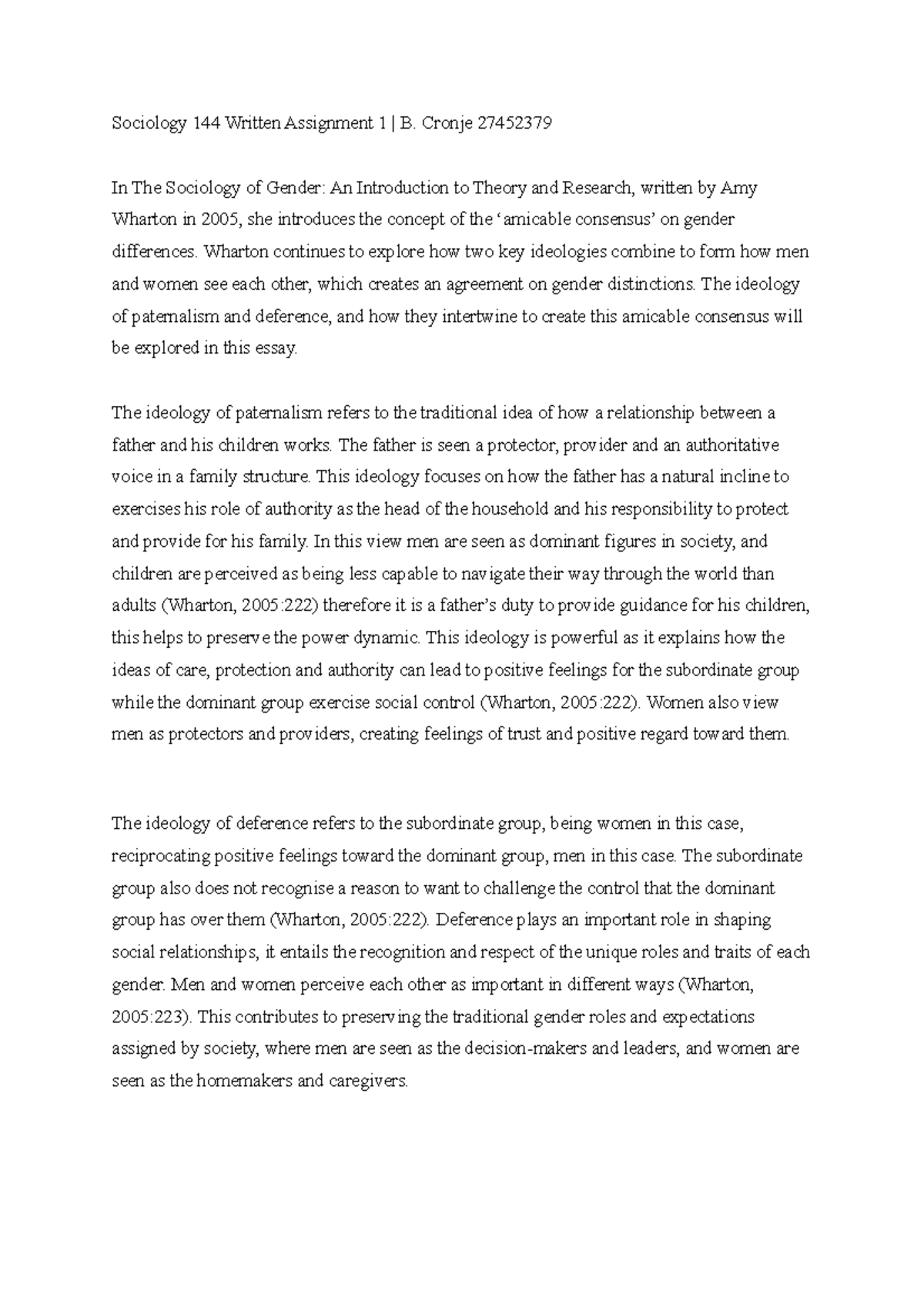 Sociology 144 Written Assignment 1 - Sociology 144 Written Assignment 1 ...