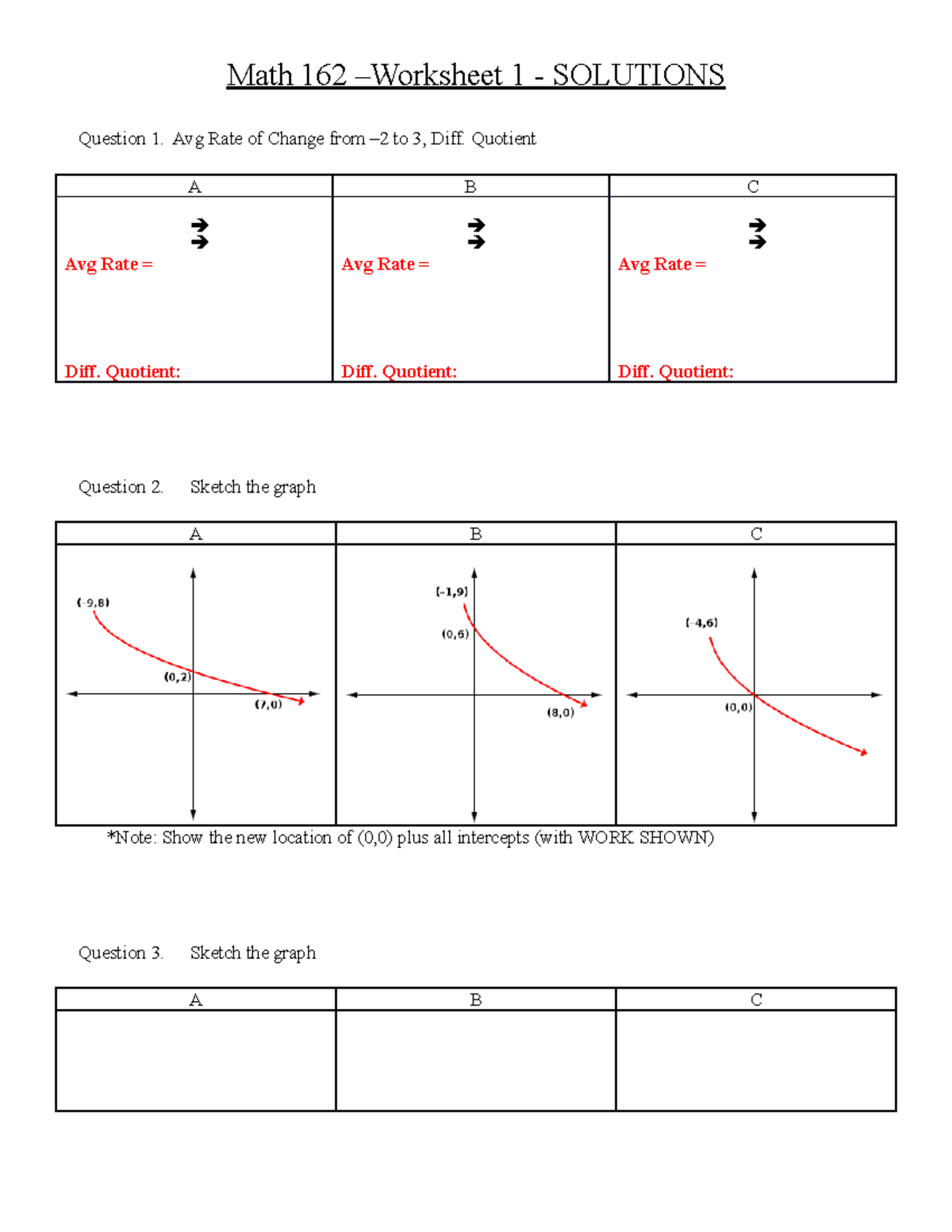 162 WS 1 FALL 20 SOL - sol answer - Math 162 –Worksheet 1 - SOLUTIONS ...