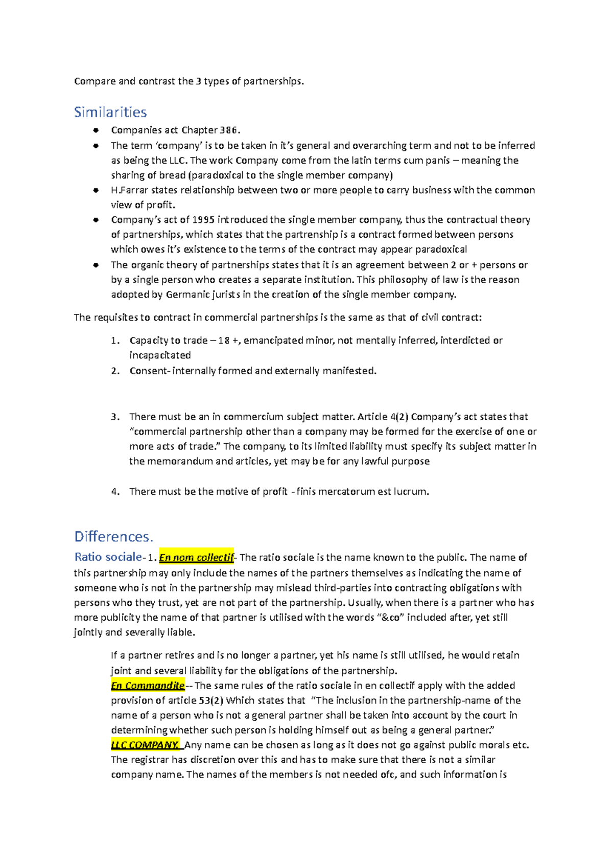 Compare and contrast the 3 types of partnerships. - Compare and ...