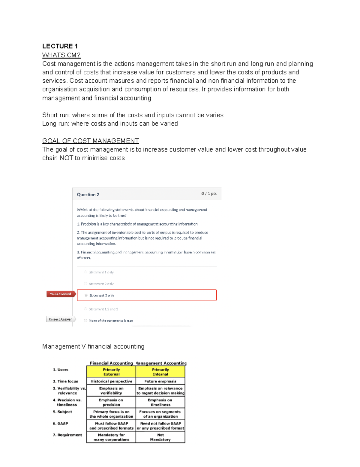 Cost managment exam notes - LECTURE 1 WHATS CM? Cost management is the ...