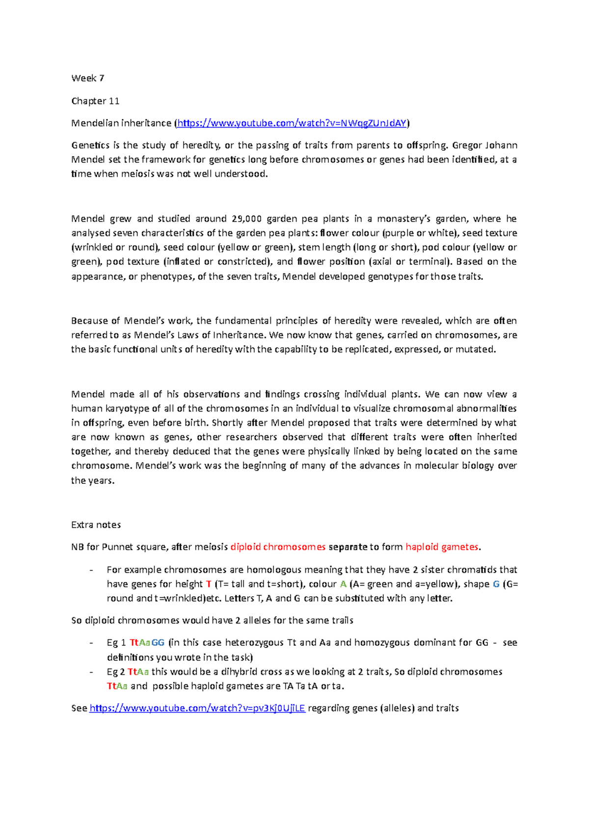 Week 7 Task Mendelian inheritance JWT 315 - Week 7 Chapter 11 Mendelian inheritance - Studocu