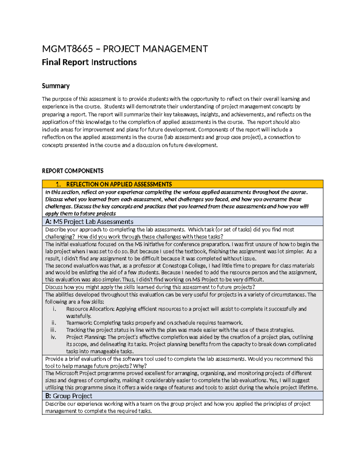 Final Report Project Management - MGMT8665 – PROJECT MANAGEMENT Final ...