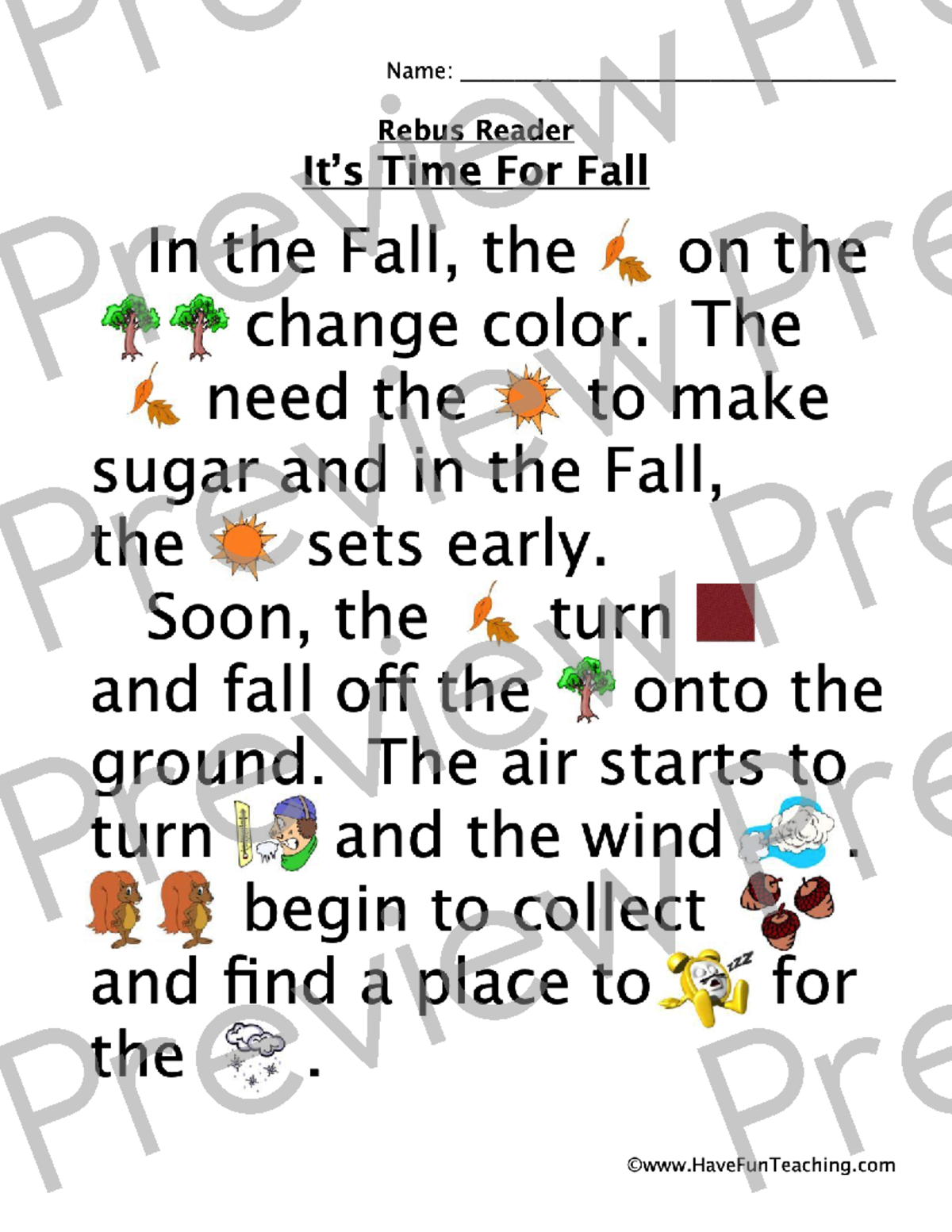 Time for fall rebus worksheet preview - Normas Organica de Educación ...