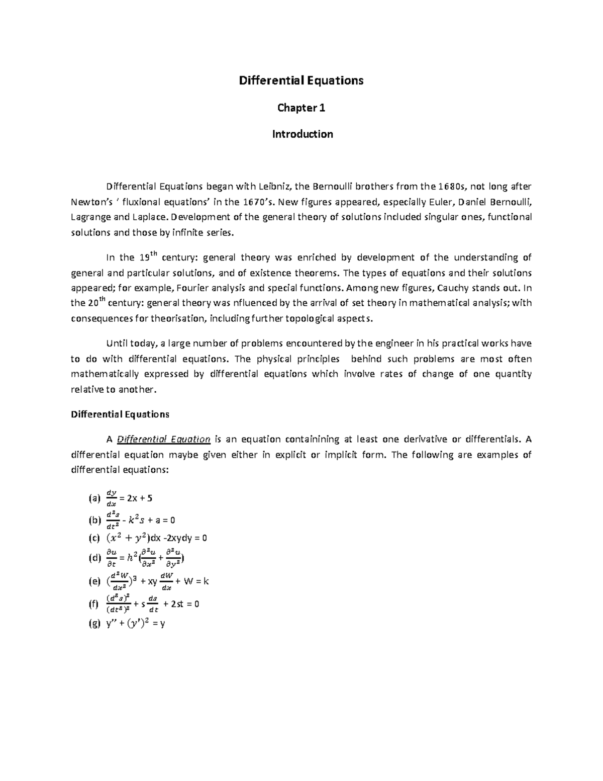 Chapter 1 Differential Equations Introduction Differential Equations