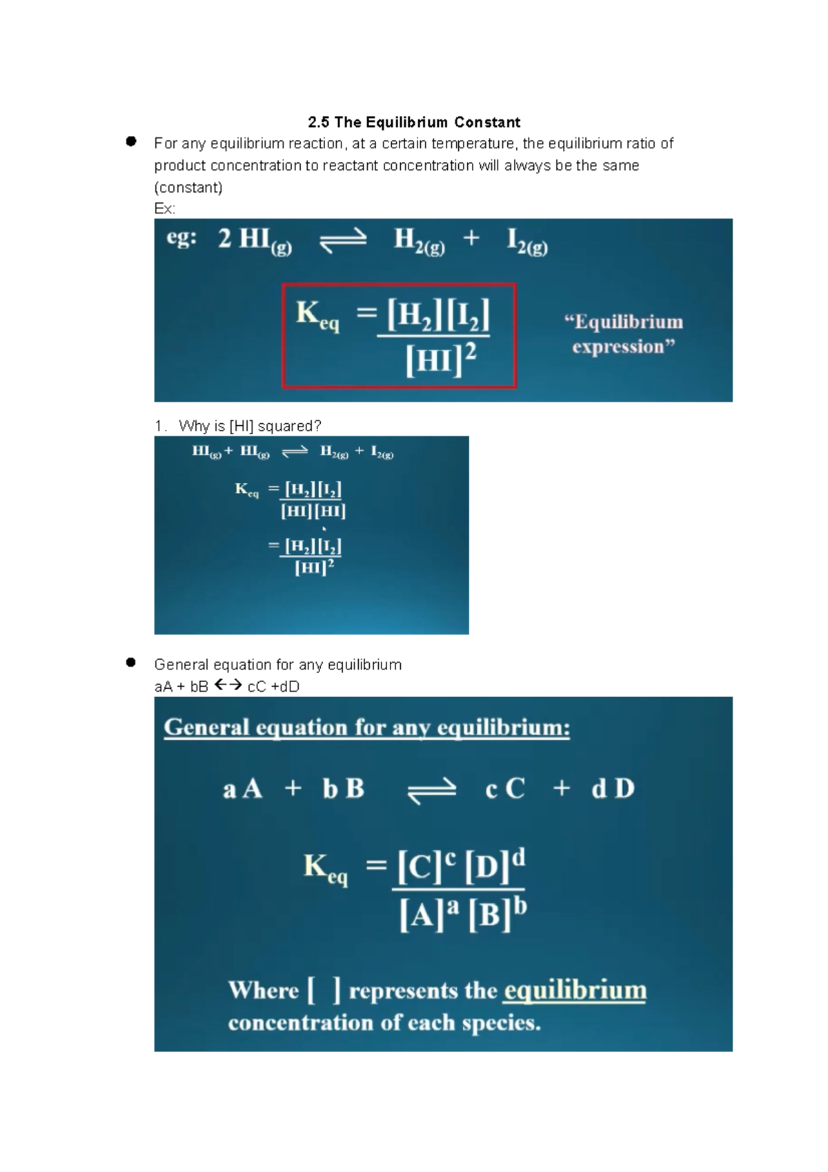 202012 01 2.5 The Equilibrium Constant - 2 The Equilibrium Constant For ...