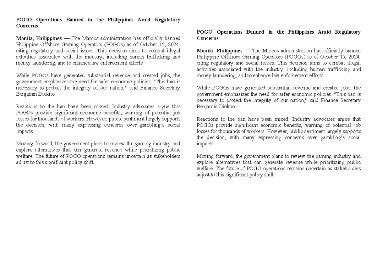 POGO Operations Banned in the Philippines Amid Regulatory Concerns ...