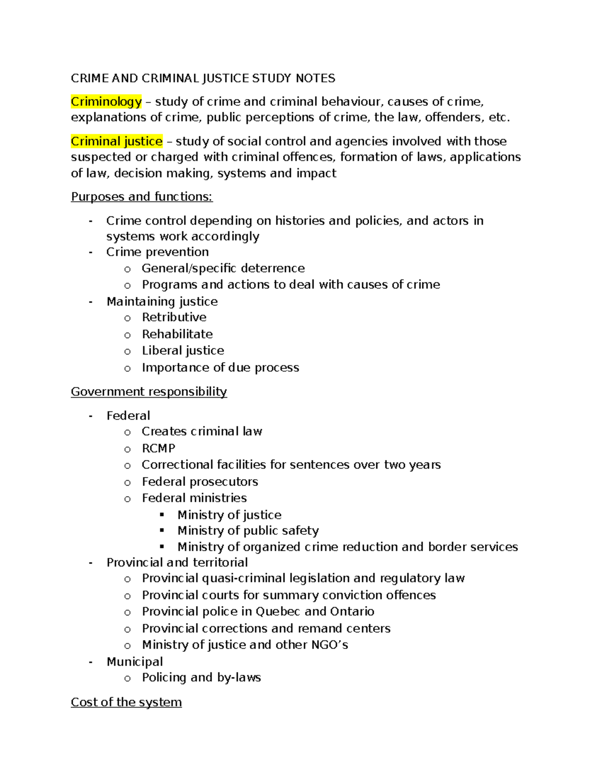Crime AND Criminal Justice Study Notes - CRIME AND CRIMINAL JUSTICE ...
