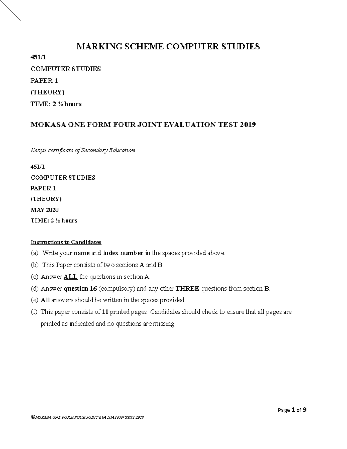 Computer Studies P1 - good - MARKING SCHEME COMPUTER STUDIES 451 ...