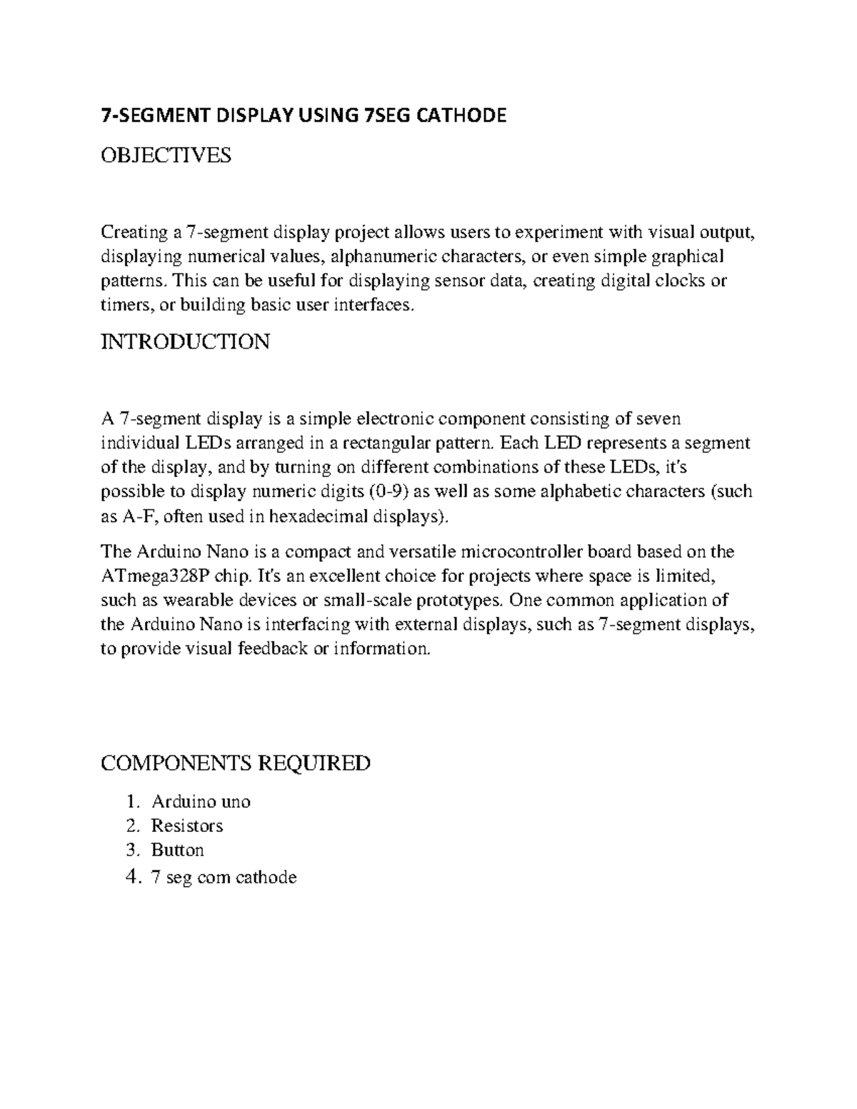 7 Segment Report 0X2 - 7 - SEGMENT DISPLAY USING 7SEG CATHODE ...
