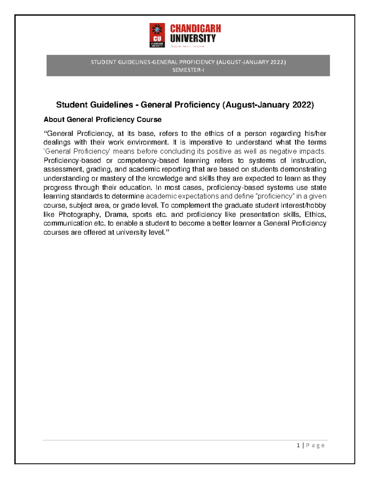 Student Guidelines for GP sem-1 - ACP - 1 | P a g e STUDENT GUIDELINES ...