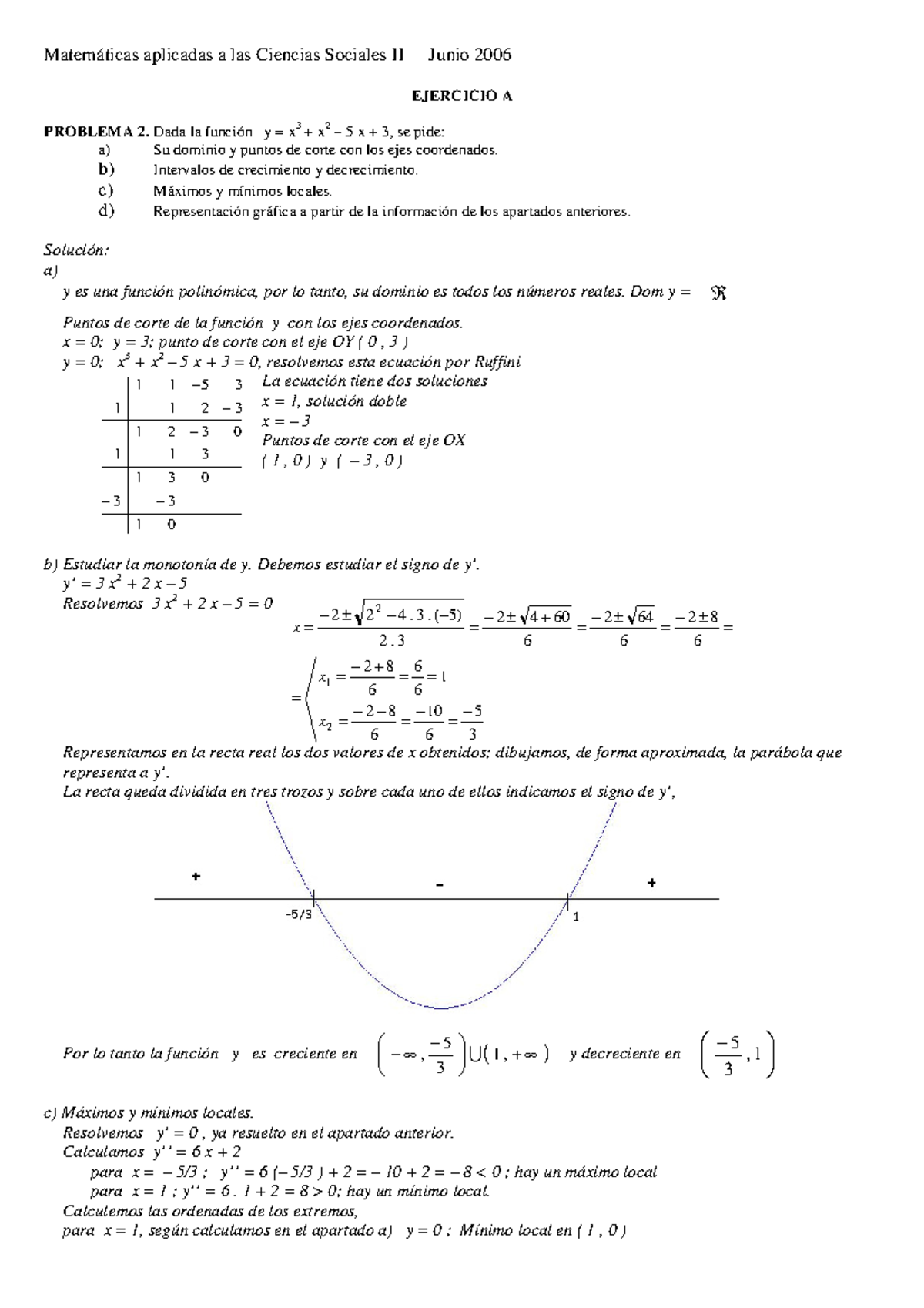 Sol Jun 2006 A2 - Ejercicio resuelto representación de funciones - Matemáticas aplicadas a las ...