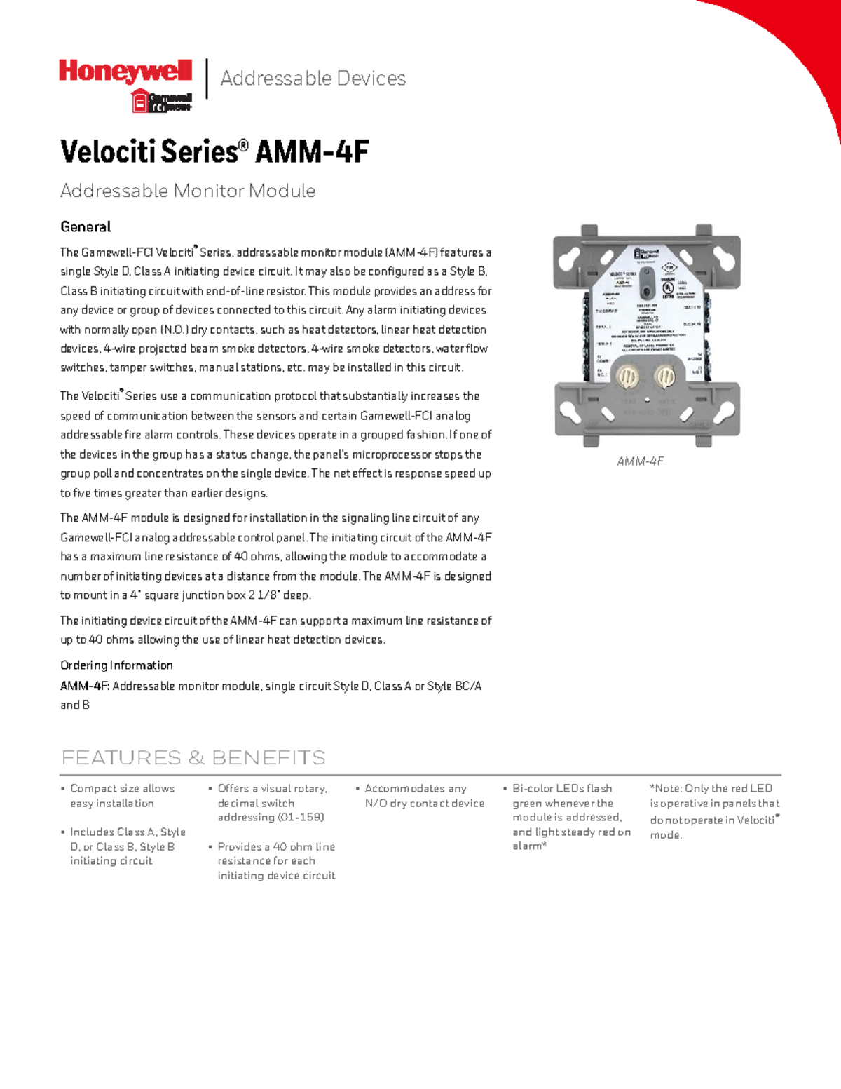 AMM-4F Datasheet - AMM-4F Velociti Series® AMM-4F Addressable Monitor ...